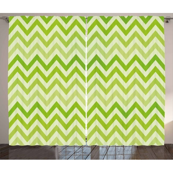 Ambesonne Lime Green Curtains 2 Panel Set, Traditional Chevron, 108" x ...