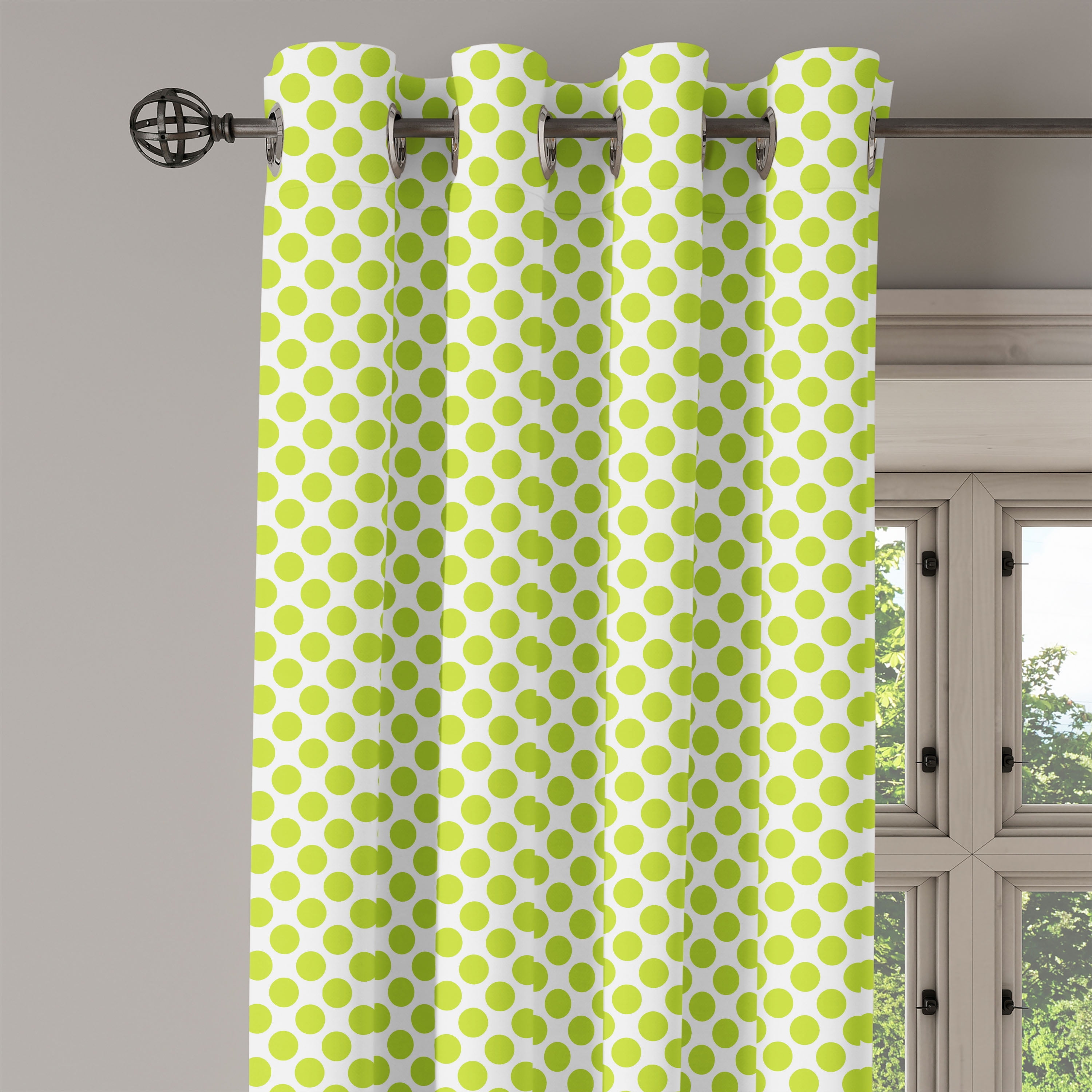 Ambesonne Lime Green Grommet Curtain Single Panel, Girlish Vintage Dots ...