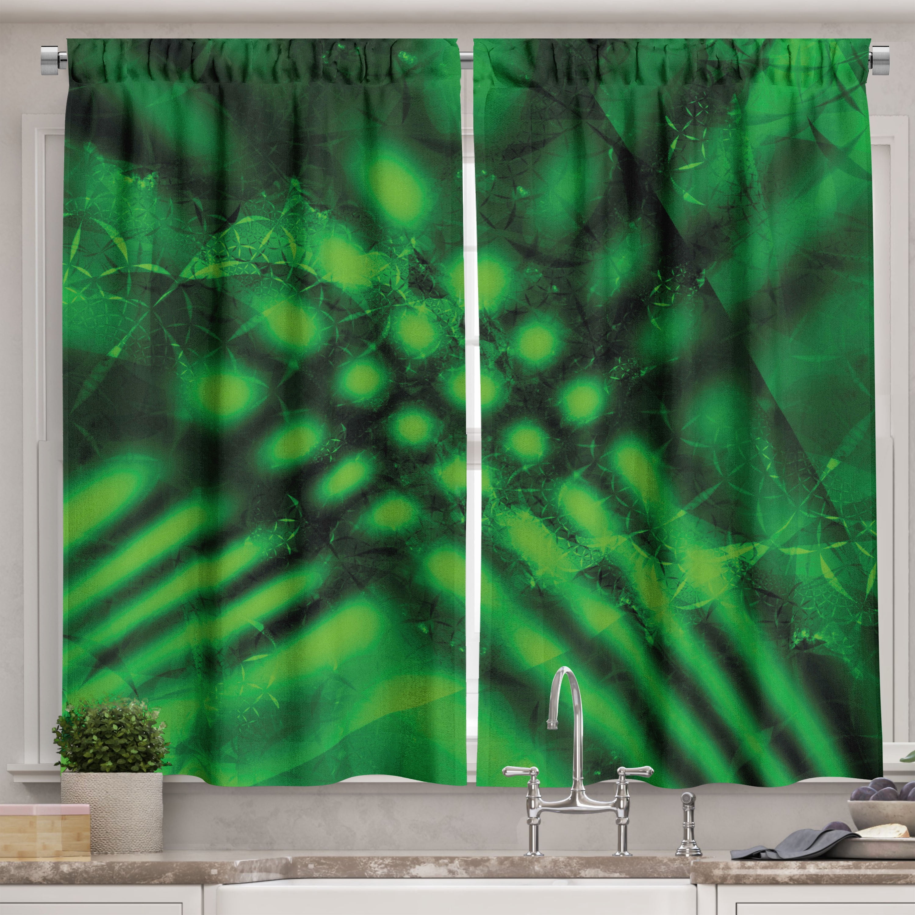 Ambesonne Lime Green Kitchen Curtains, Psychedelic Blurry, 55"x45 ...