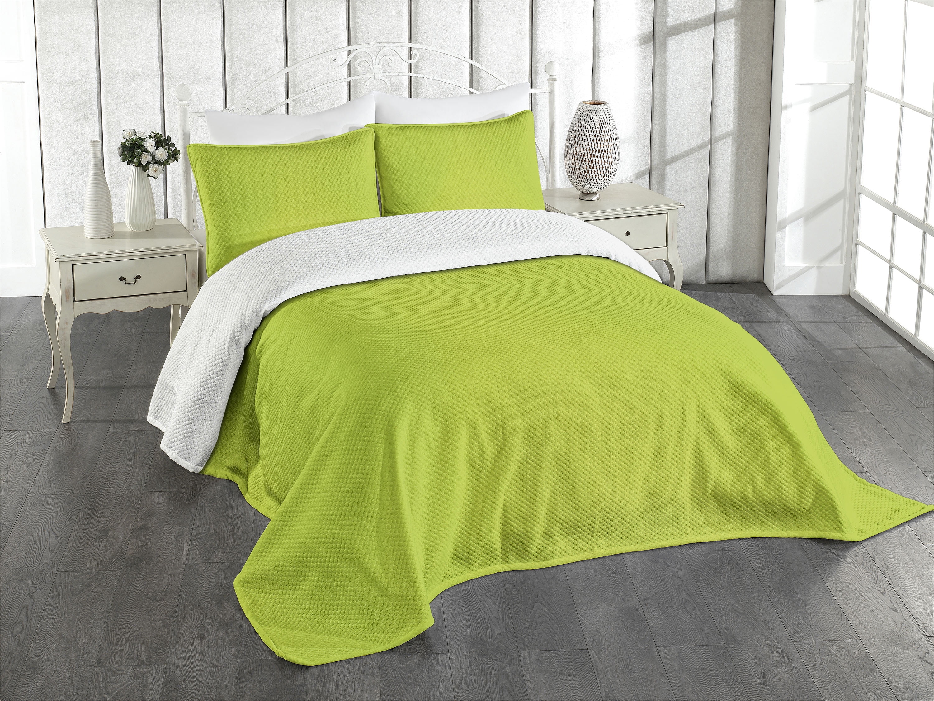 Ambesonne Lime Green Quilted Bedspread Set 3 Pcs, Blurry Pastel Colors ...