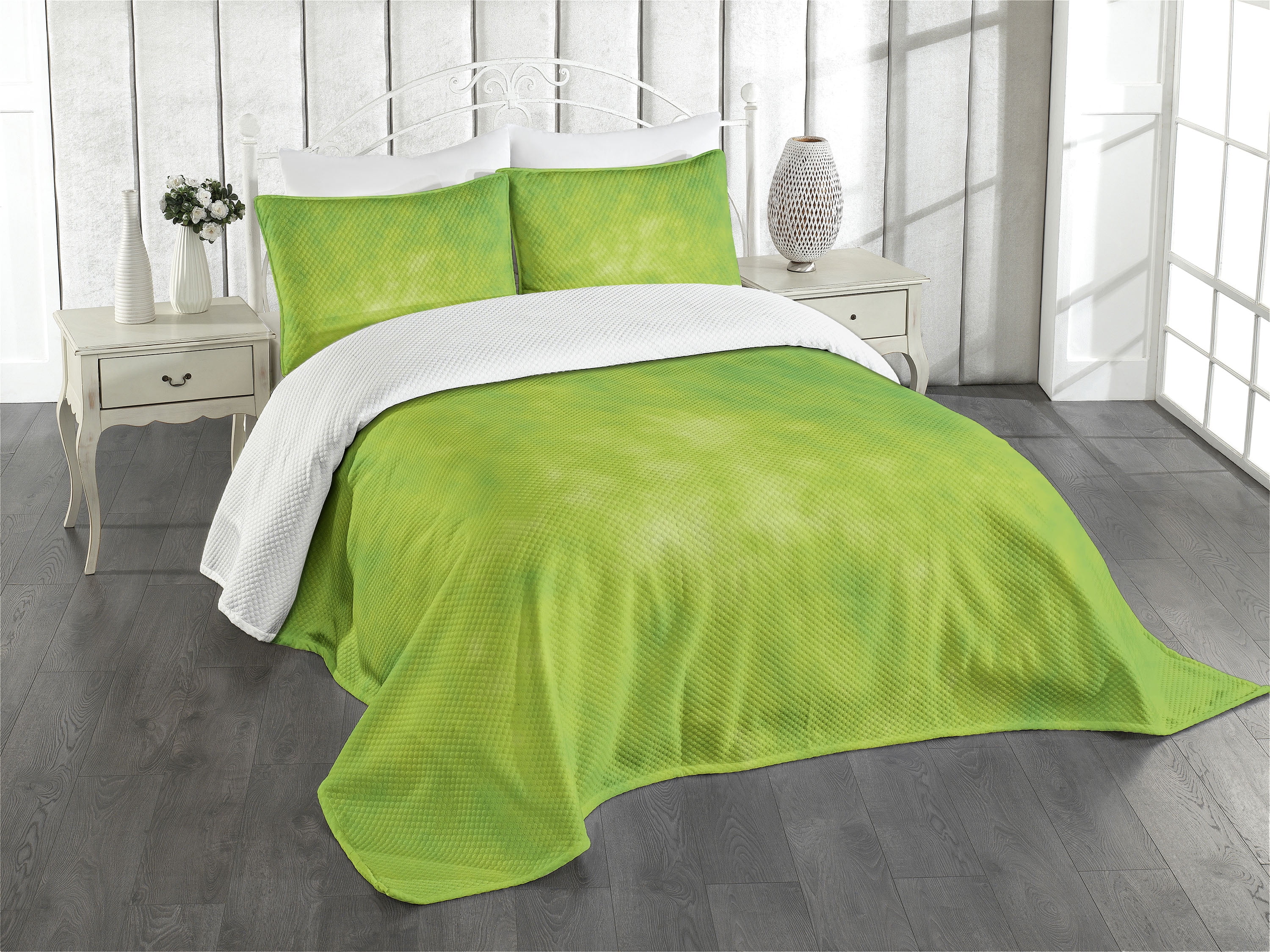 Ambesonne Lime Green Quilted Bedspread Set 3 Pcs, Cloudy Color Shade ...