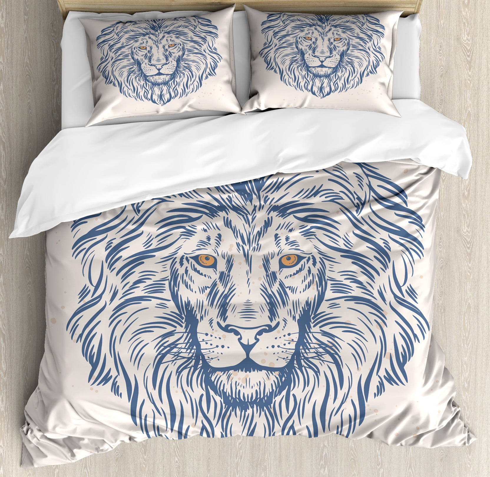 Ambesonne Lion Duvet Cover Sets, Animal Portrait Wildlife, 2-King ...