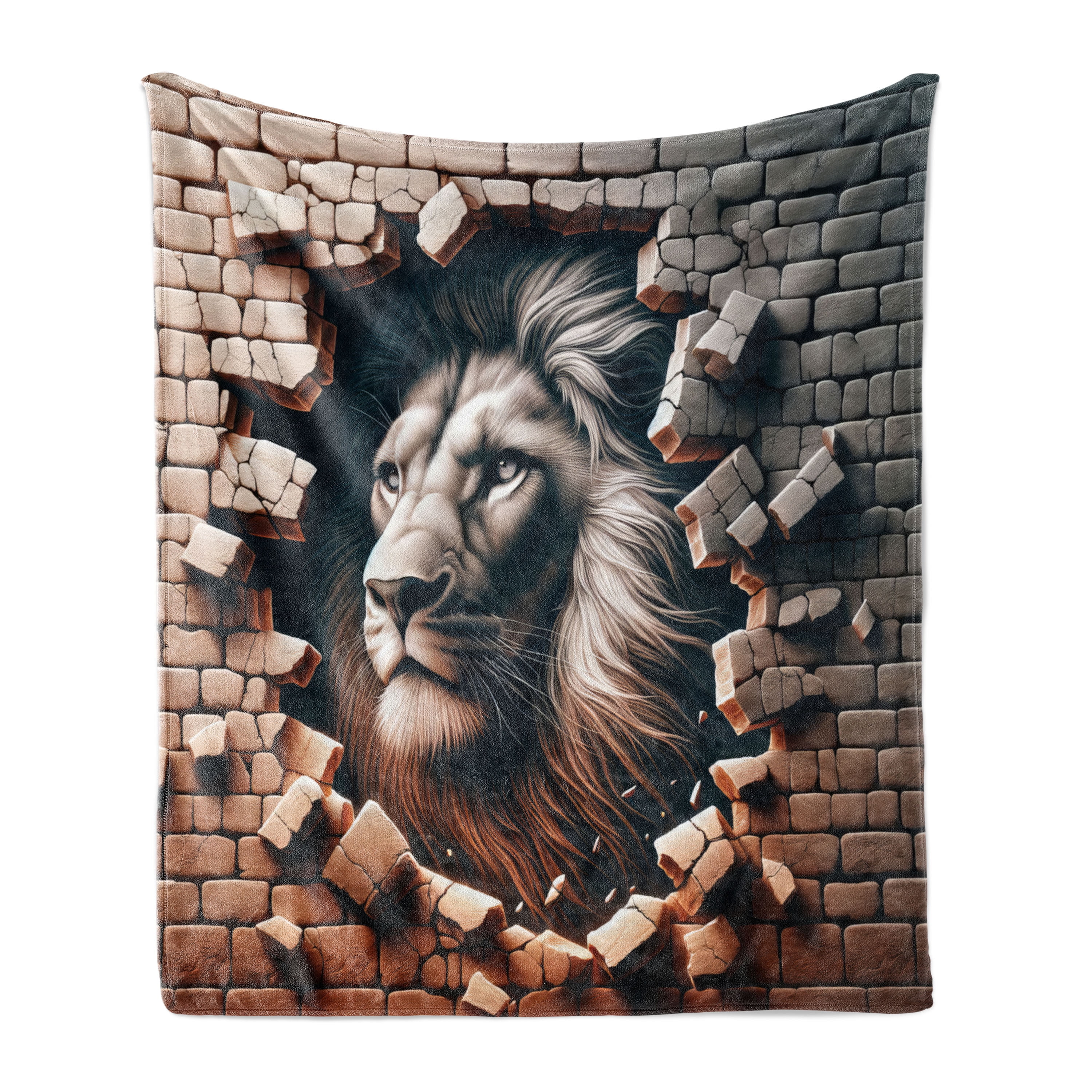 Ambesonne Lion Fleece Throw Blanket Brick Wall and Classical Pose 50 ...