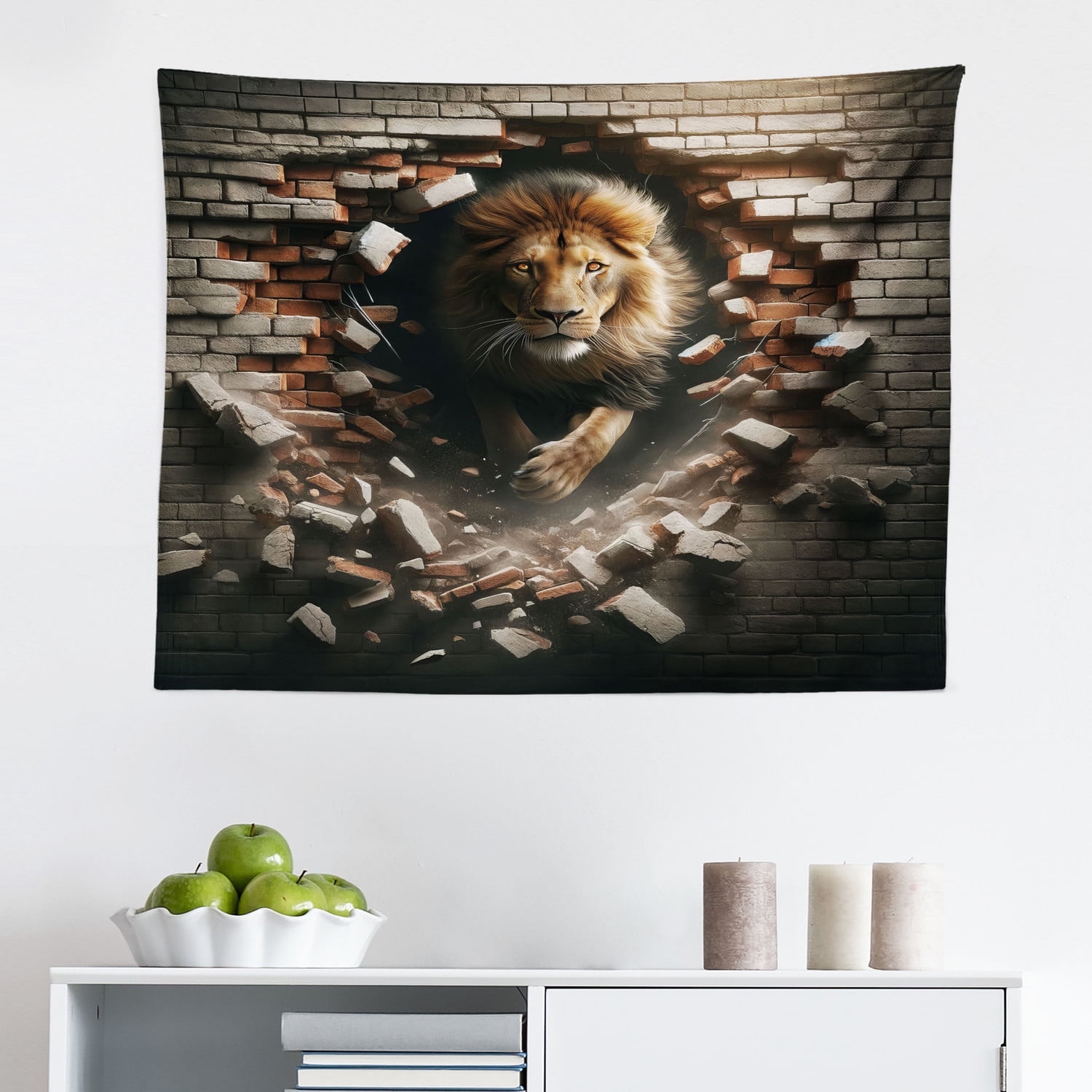 Ambesonne Lion Wall Hanging Tapestry, King Emerging from Brick Wall, 28 ...