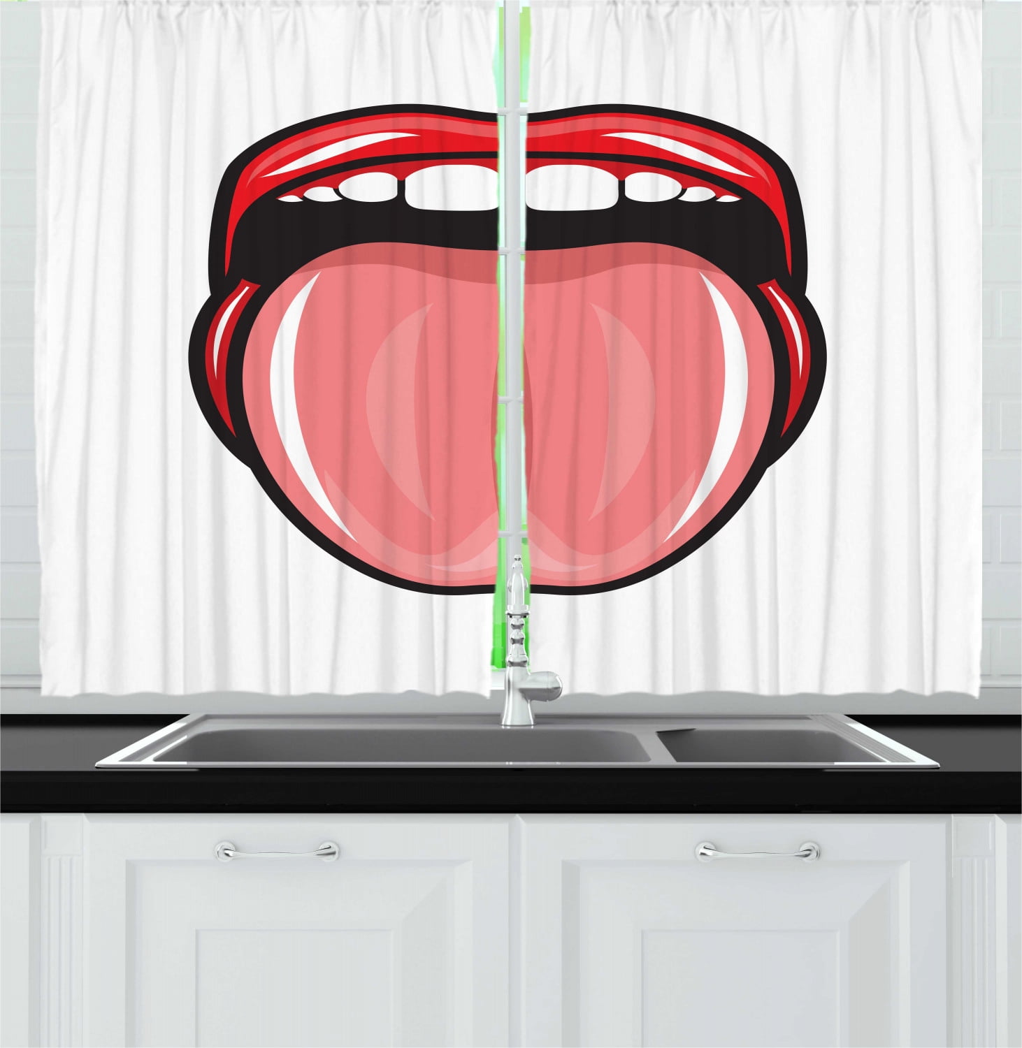 Ambesonne Lips Kitchen Curtains, Open Mouth Tongue out Image, 55"x39 ...