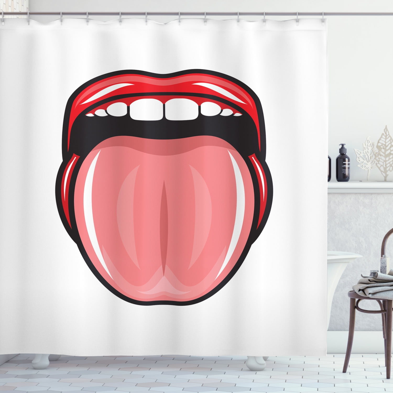 Ambesonne Lips Shower Curtain, Open Mouth Tongue out Image, 69"Wx70"L ...