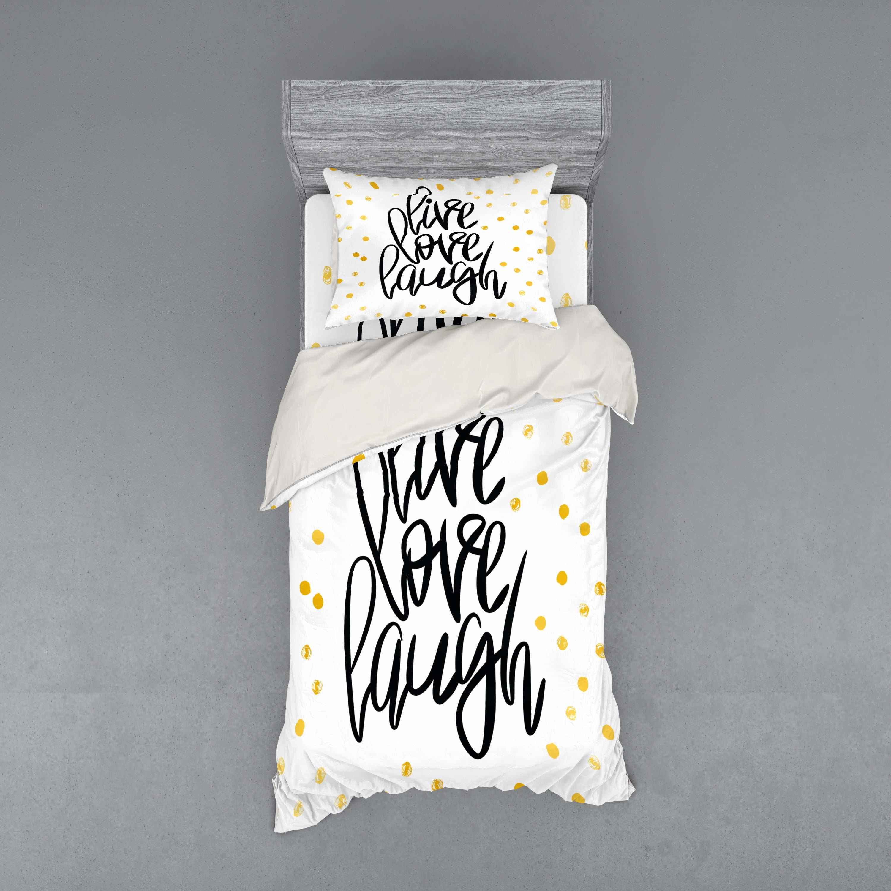 Ambesonne Live Laugh Love Bedding Set 3 Pcs, Phrase Dots, Twin, Black ...