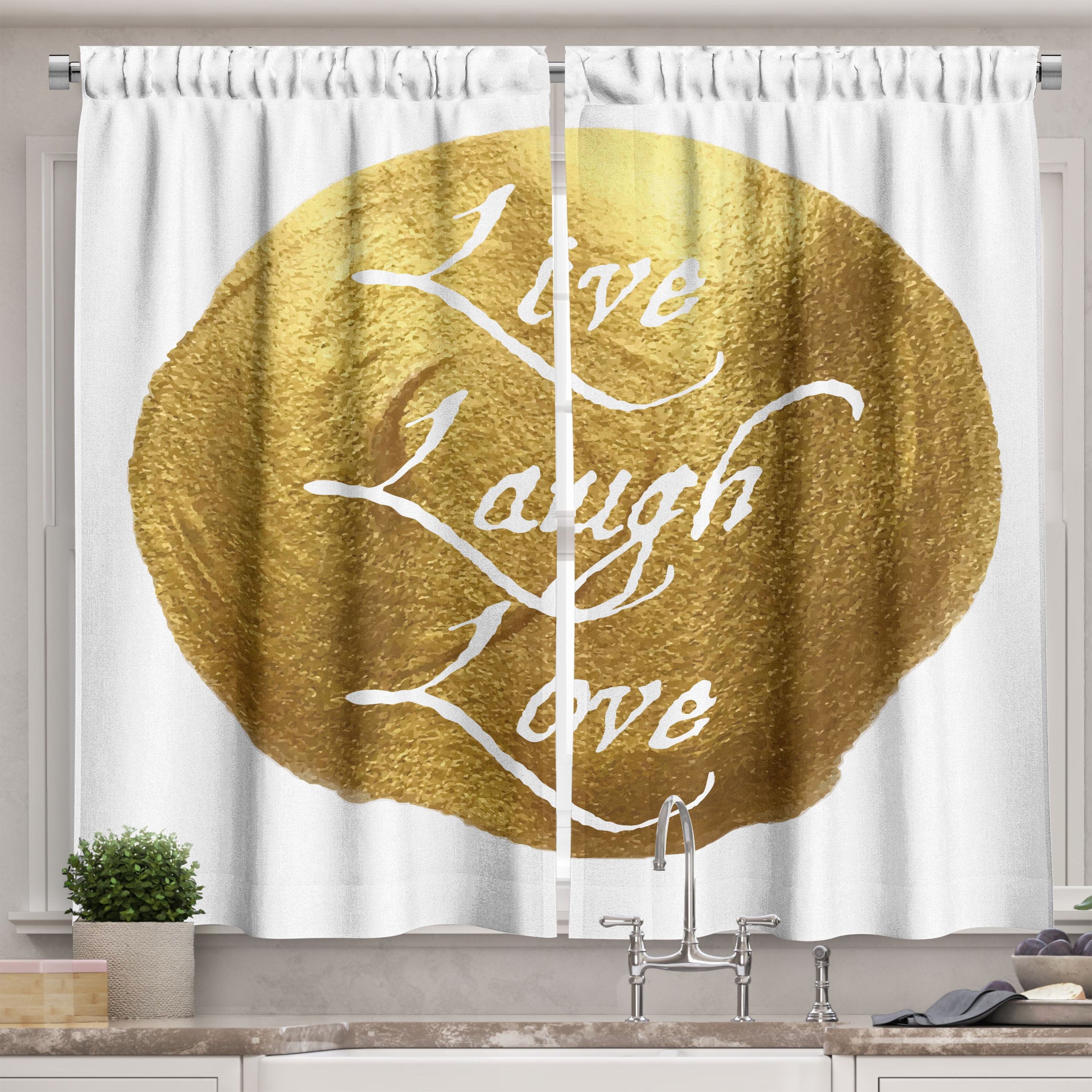 Ambesonne Live Laugh Love Kitchen Curtains, Big Spot Words, 55"x39 ...