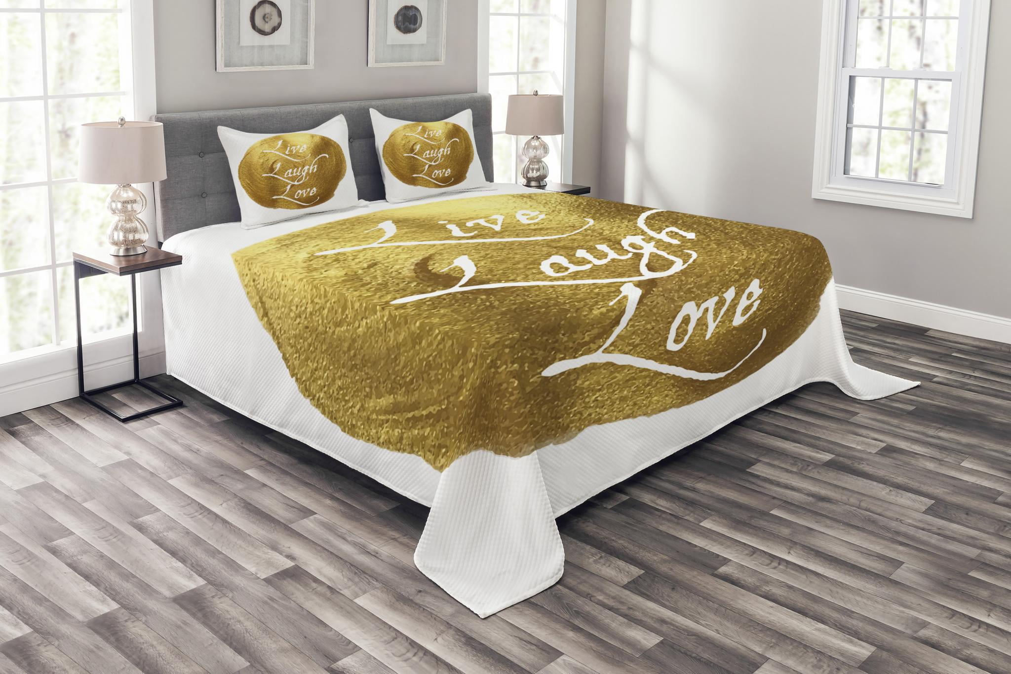 Ambesonne Live Laugh Love Quilted Bedspread Set 3 Pcs, Big Spot Words ...