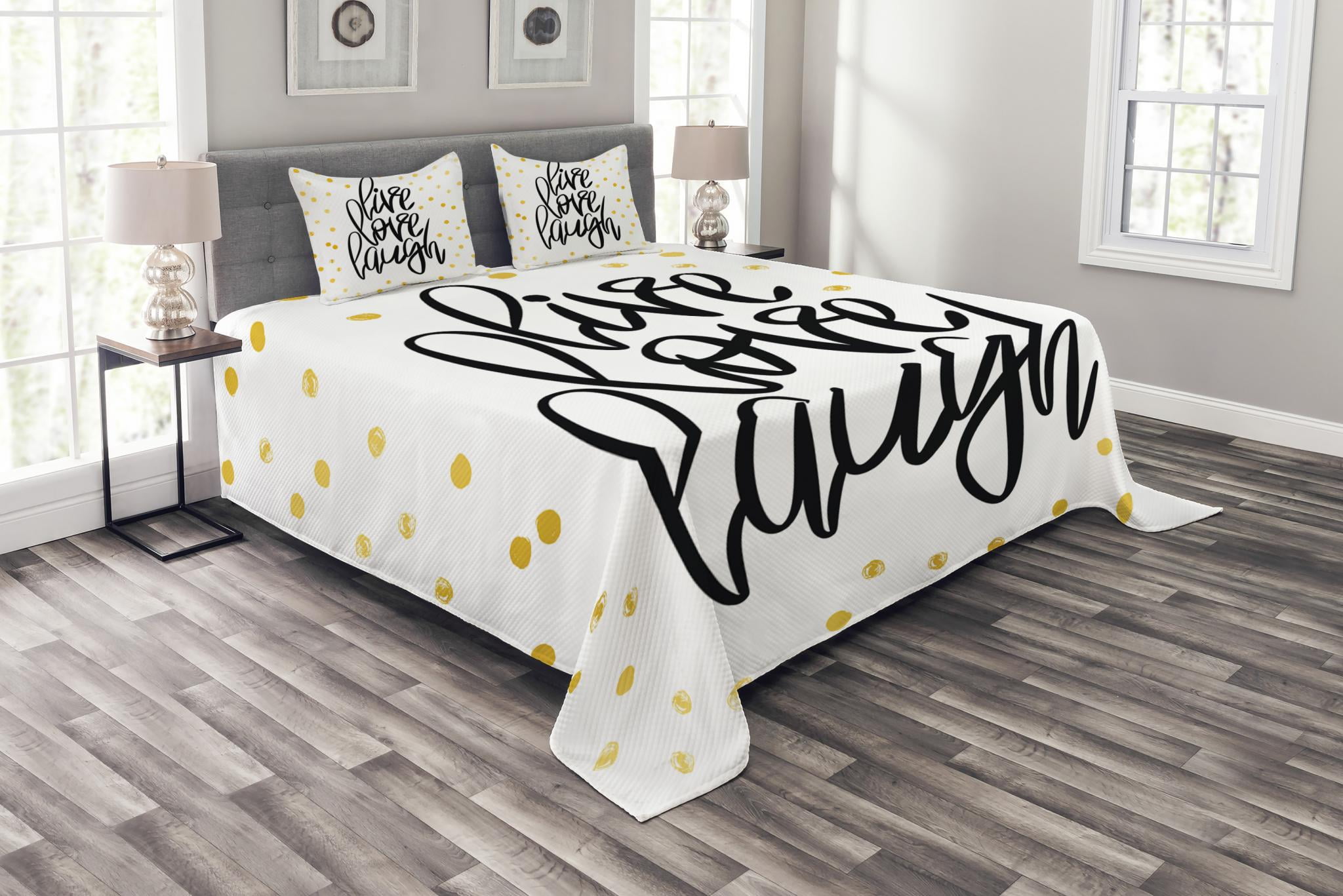 Ambesonne Live Laugh Love Quilted Bedspread Set 3 Pcs, Phrase Dots ...