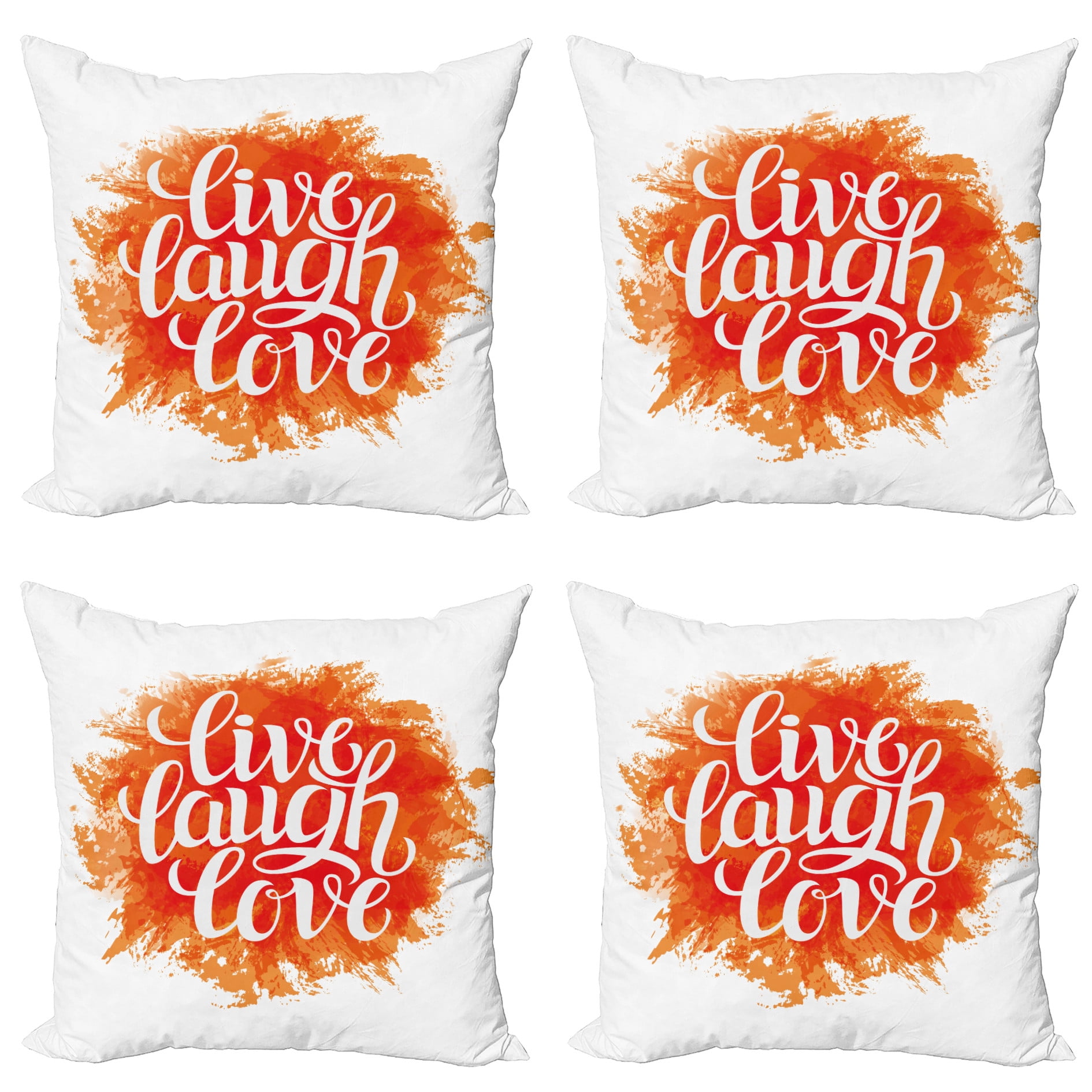 Ambesonne Live Laugh Love Throw Pillow Cover 4 Pack, Cheerful Phrase ...