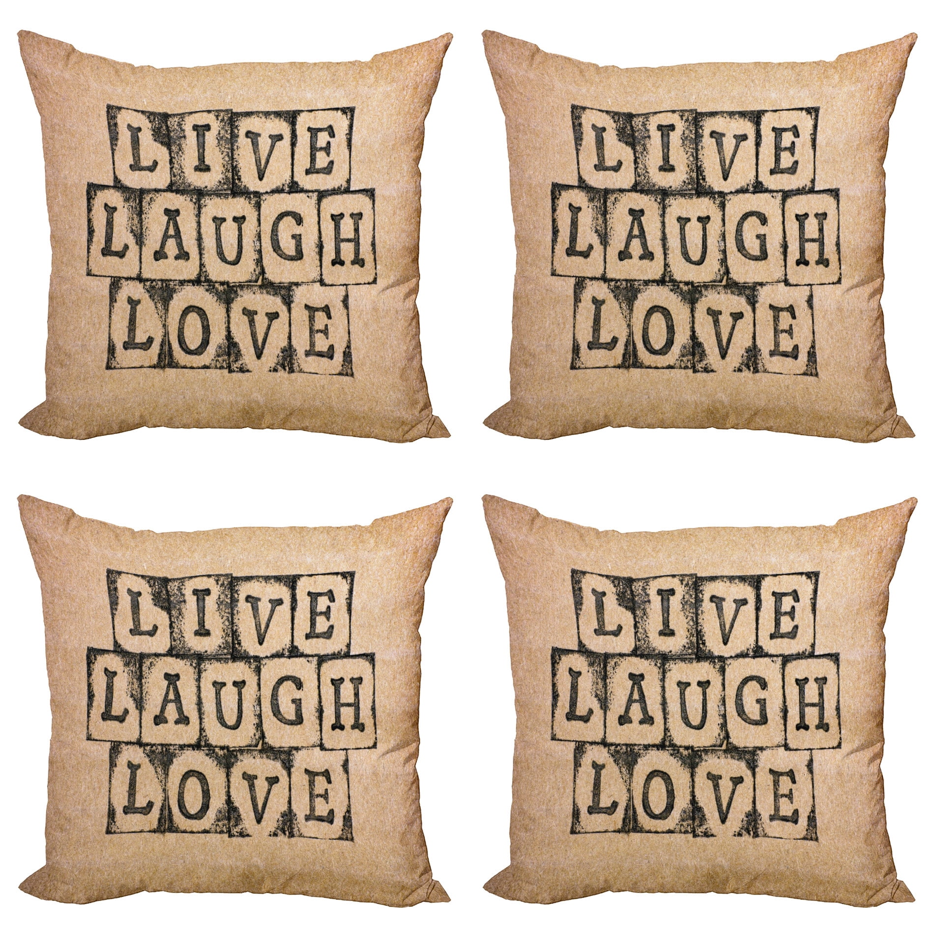 Ambesonne Live Laugh Love Throw Pillow Cover 4 Pack, Grungy Vintage, 24 ...