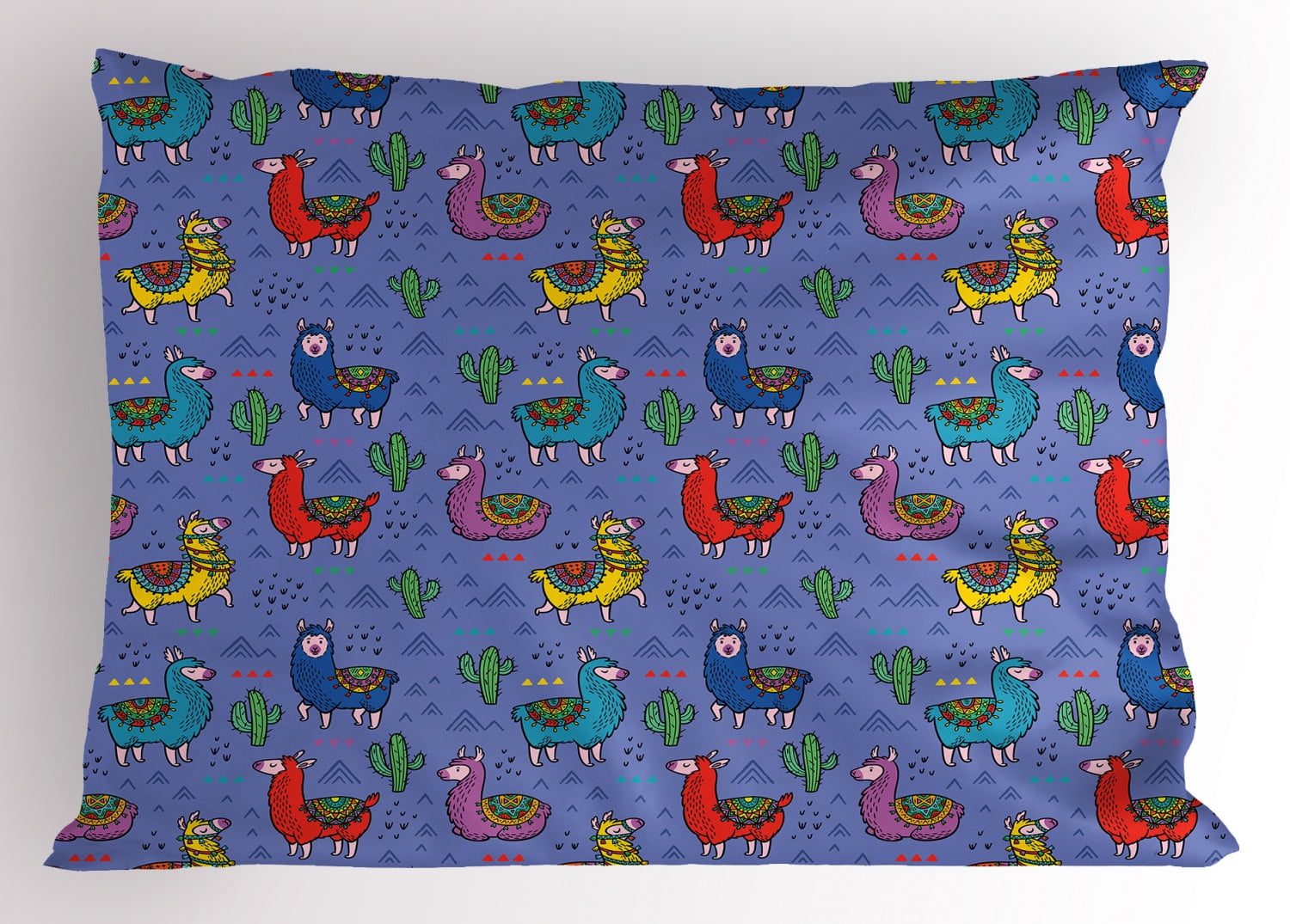 Ambesonne Llama Pillow Sham, Cartoon Animal Triangles, 26" X 20 ...
