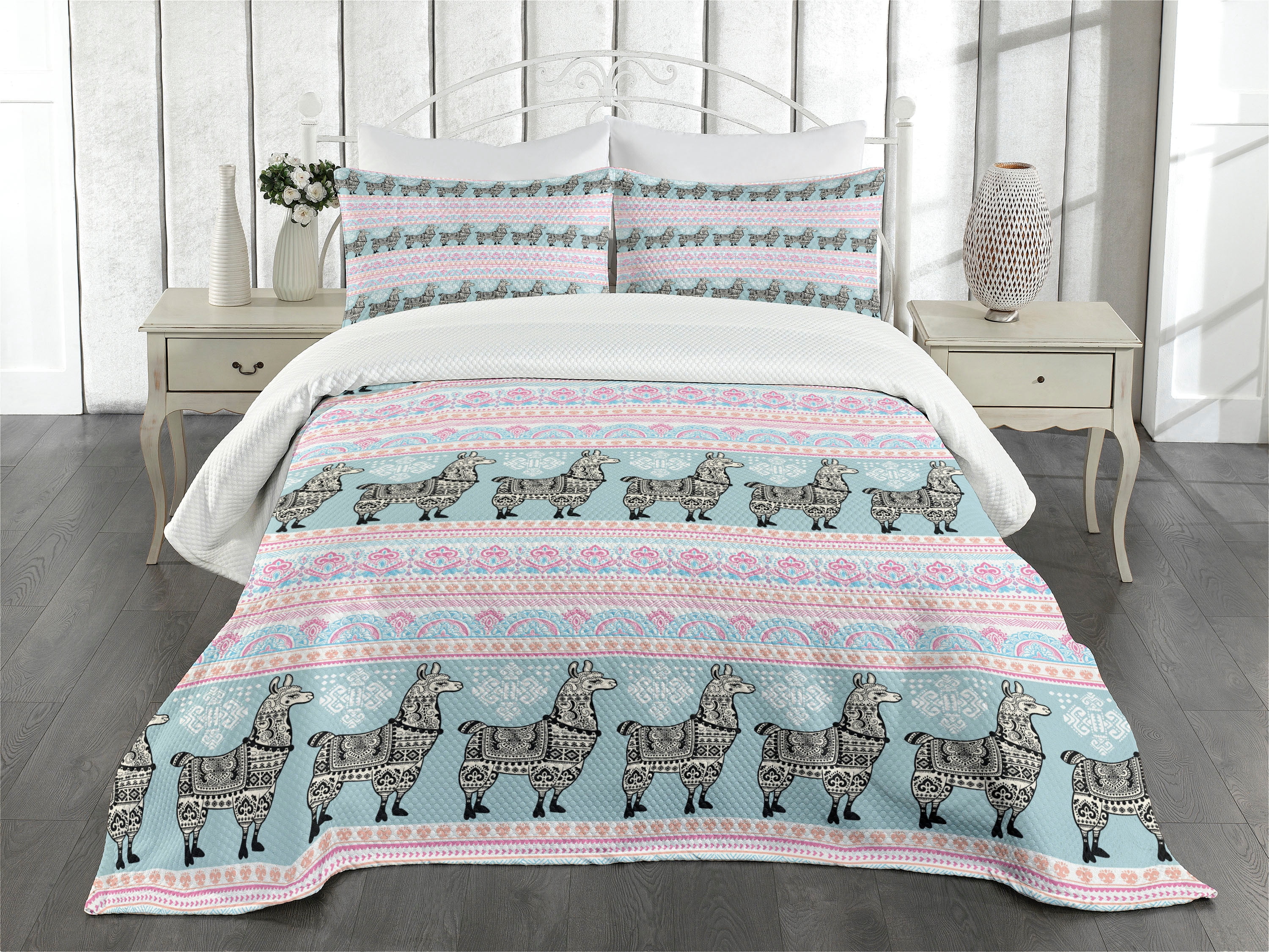 Ambesonne Llama Quilted Bedspread Set 3 Pcs, Patterned Alpaca, Queen ...