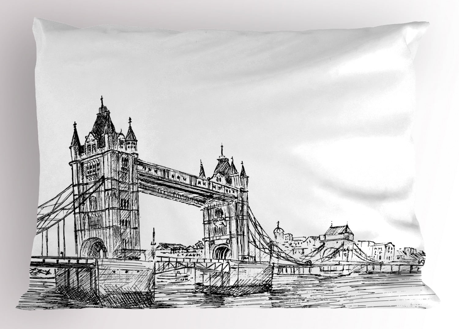 Ambesonne London Pillow Sham, Tower Bridge UK Scenery, 26" X 20", Black ...