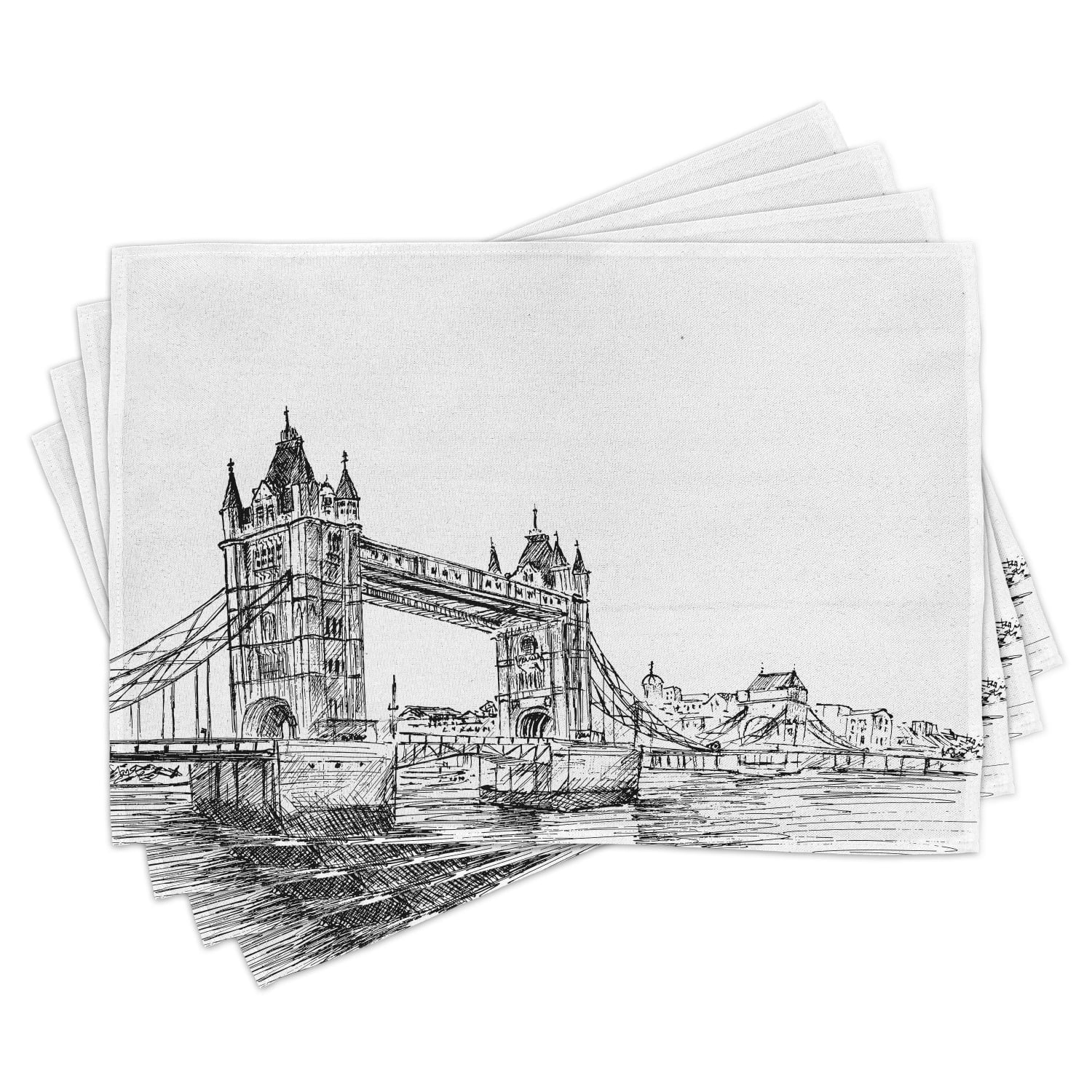 Ambesonne London Place Mats Set of 4, Tower Bridge UK Scenery, Standard ...