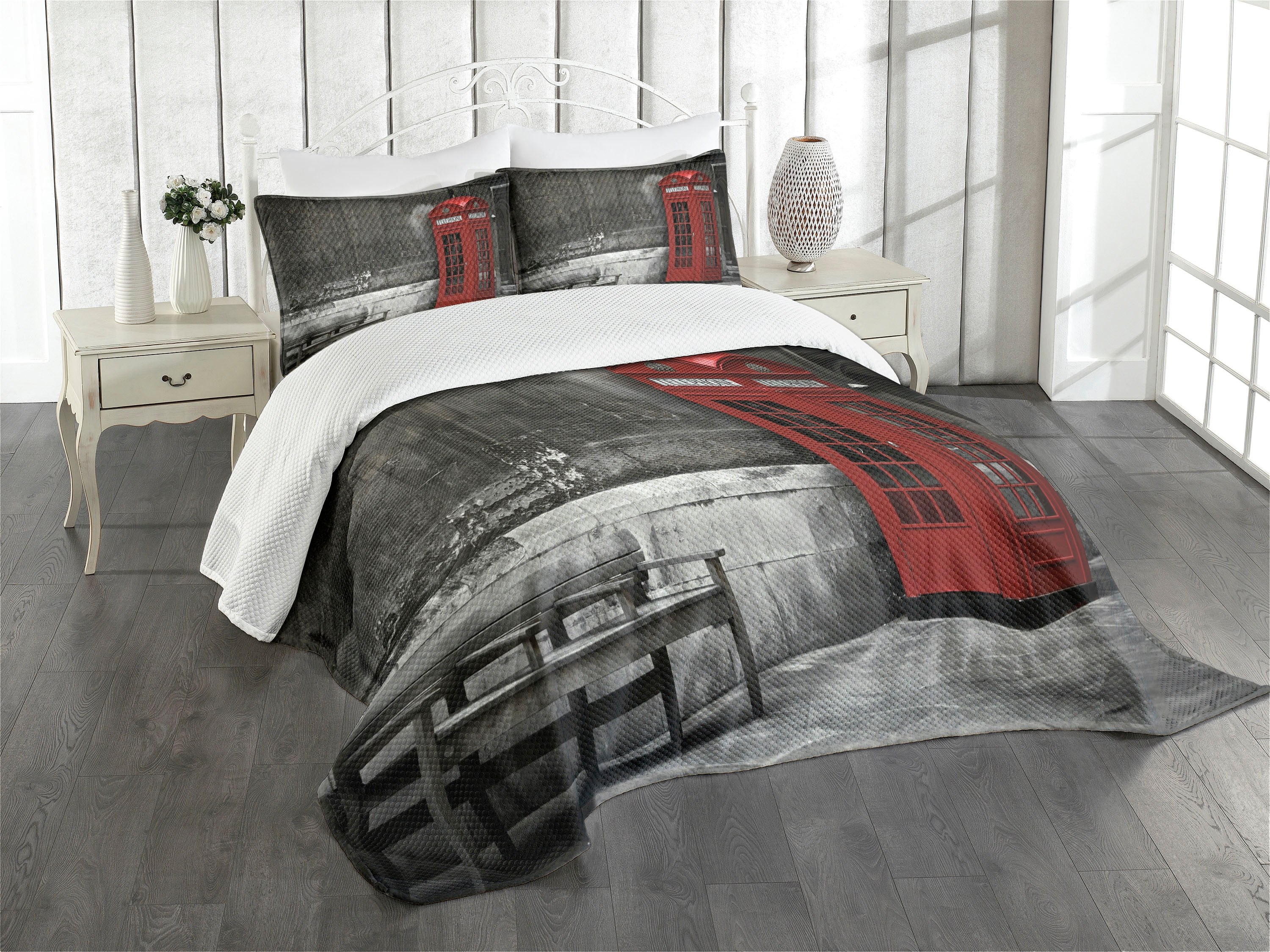 Ambesonne London Quilted Bedspread Set 3 Pcs, Famous City Landmark ...