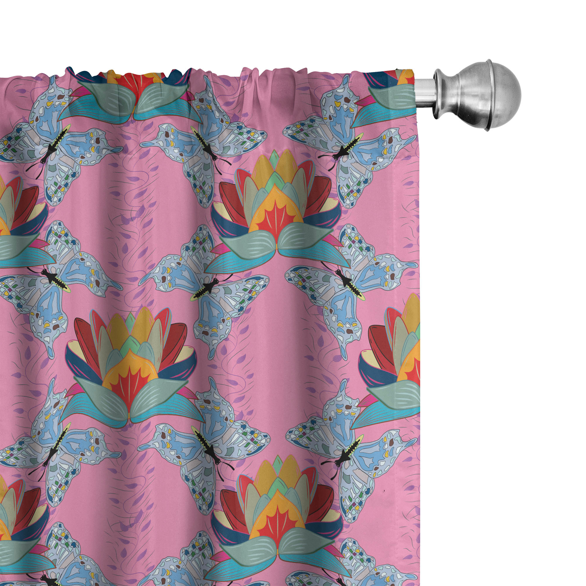 Ambesonne Lotus Curtains, Flower of Prosperity, Pair of 28"x84 ...