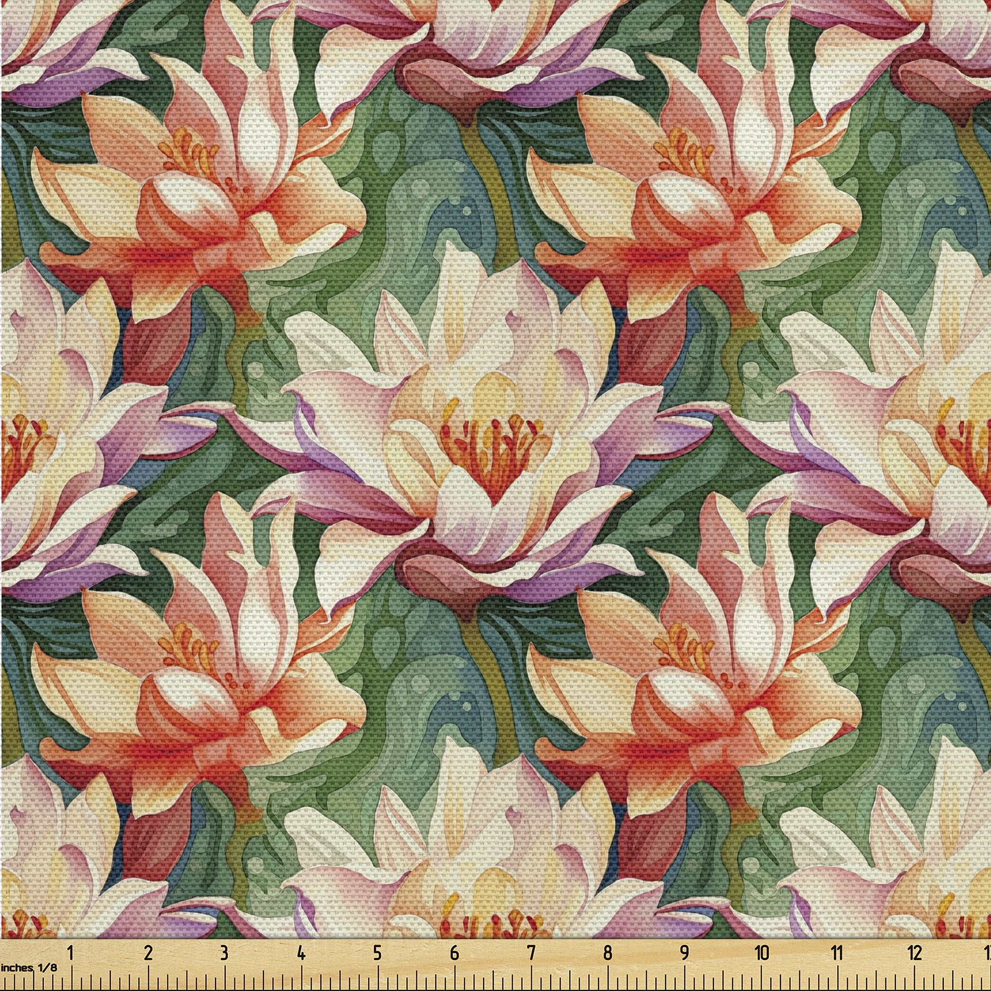 Ambesonne Lotus Flower Fabric by the Yard Upholstery, Water Lily Bloom ...