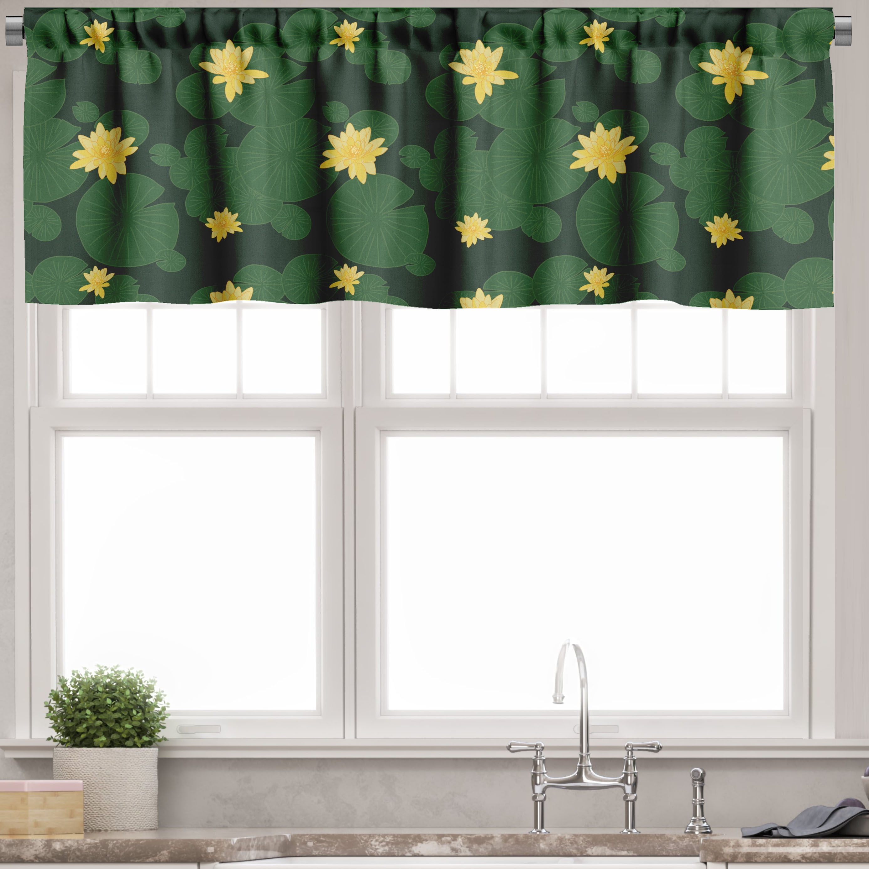 Ambesonne Lotus Flower Valance Pack of 2, Purity, 54"X18", Emerald ...