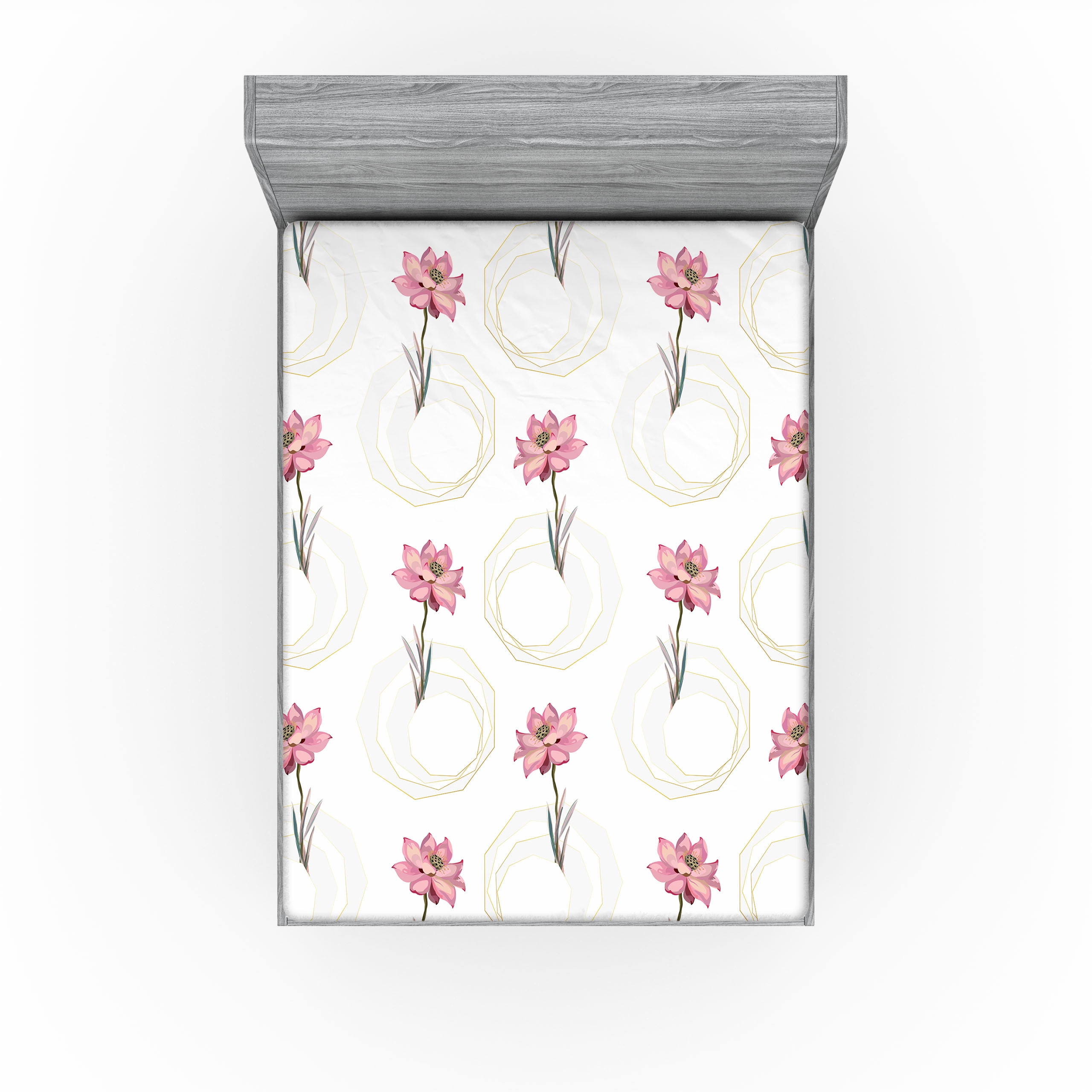 Ambesonne Lotus Flowers Fitted Sheet, Art of Modern Floral, Queen Size ...