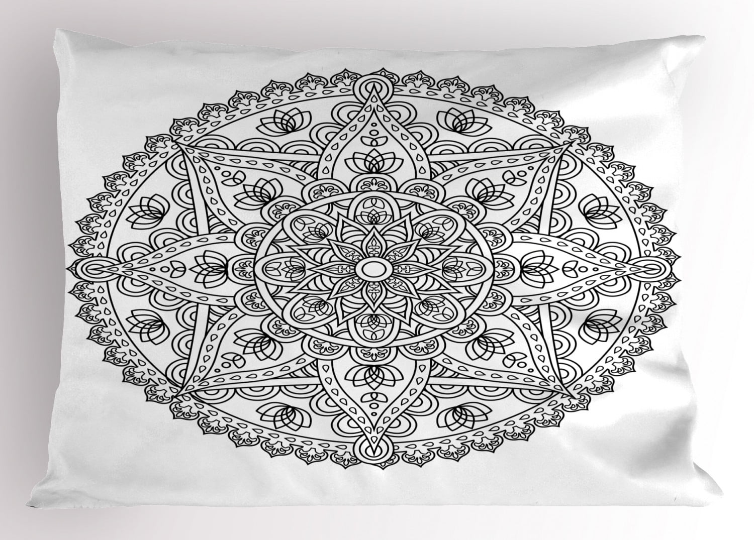 Ambesonne Lotus Pillow Sham, Round Boho Motif Design, 26" X 20", Grey ...