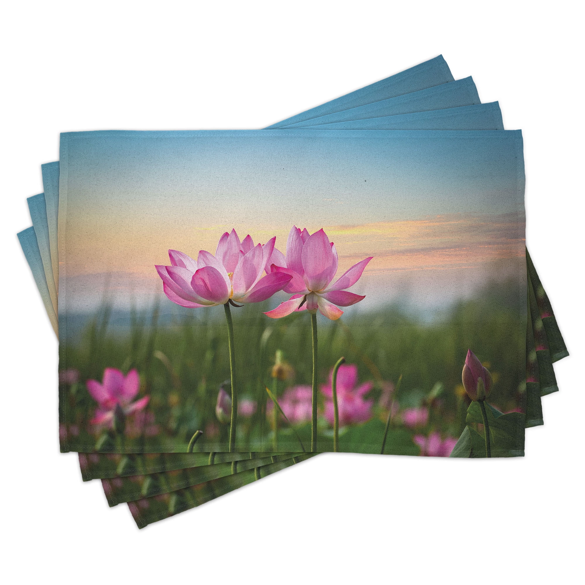 Ambesonne Lotus Place Mats Set of 4, Blooms Garden, Standard Size, Pale ...