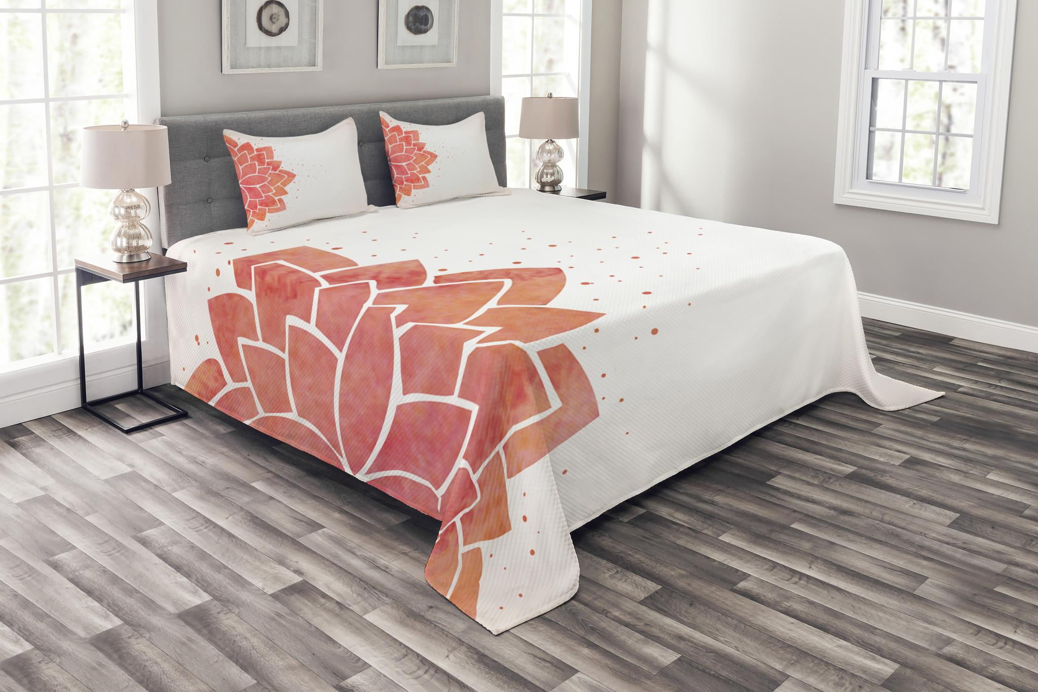 Ambesonne Lotus Quilted Bedspread Set 3 Pcs, Aquarelle Half Flower Art ...