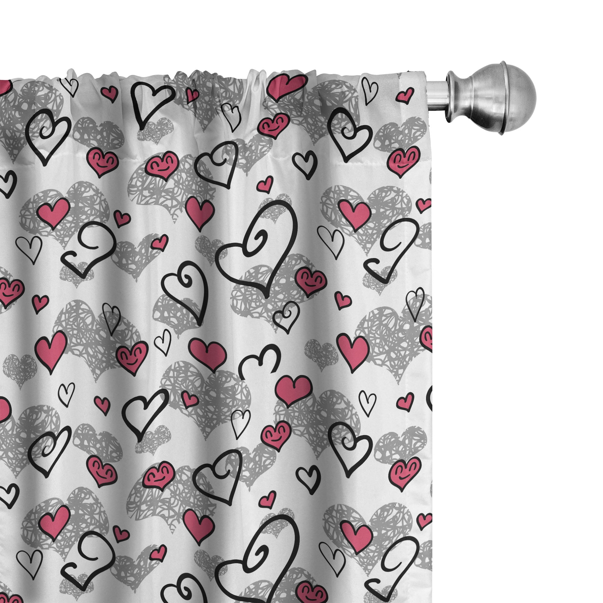 Ambesonne Love Curtains, Valentine's Day Hearts, Pair of 28"x95", Grey ...