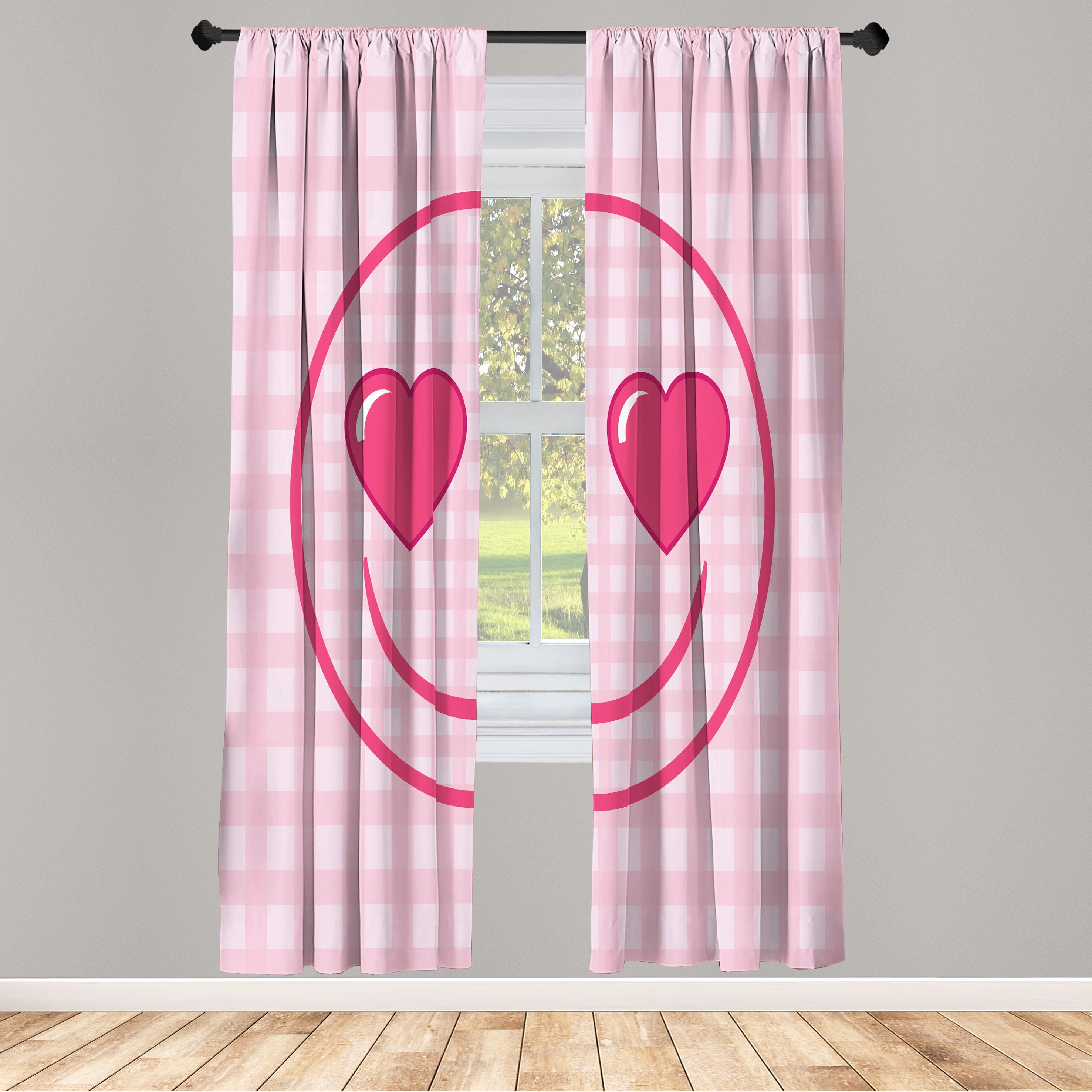 Ambesonne Love Emoji Curtains, Face Heart Eyes Plot, Pair of 28"x95 ...