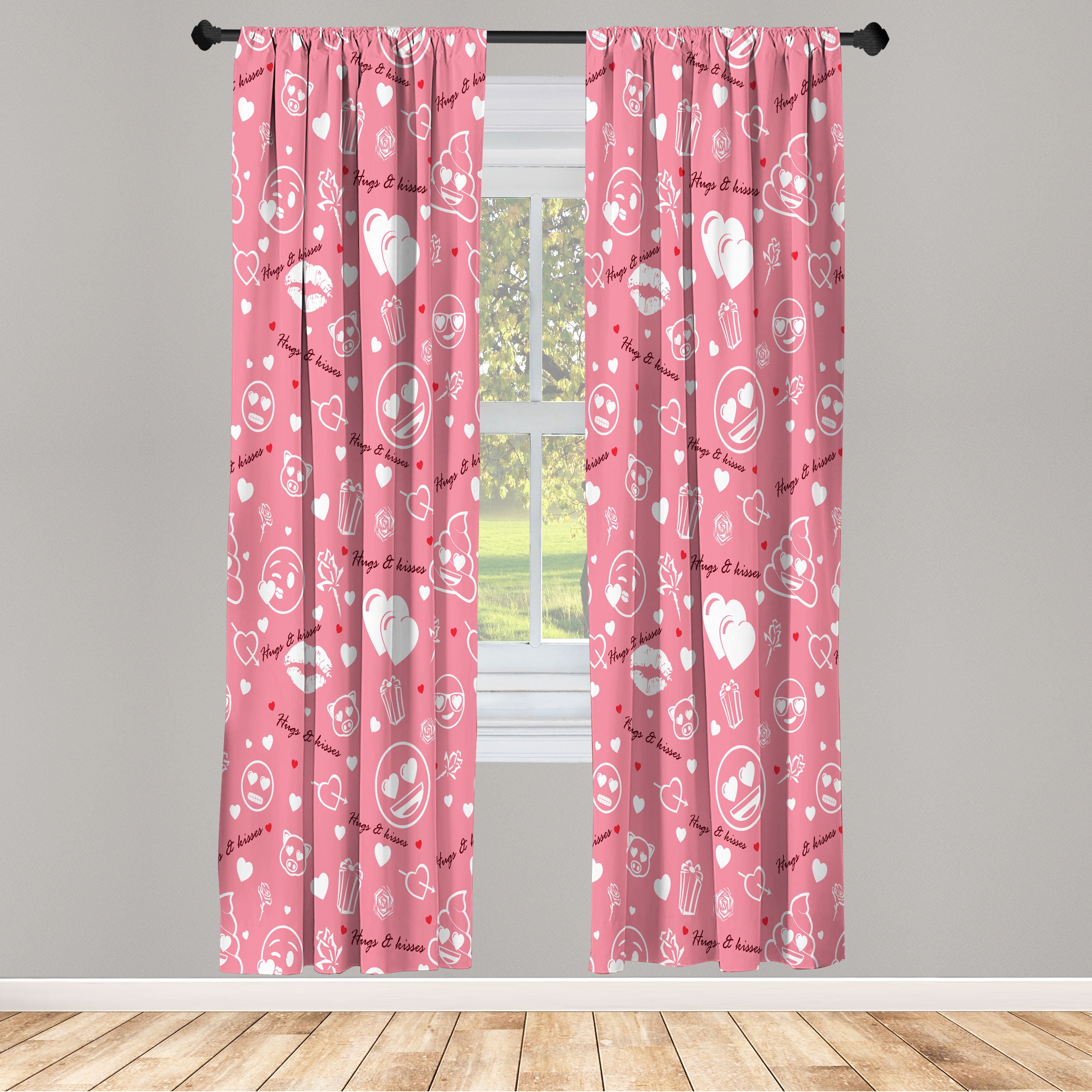 Ambesonne Love Emoji Curtains, Faces Hearts Pile of Poo, Pair of 28"x84 ...