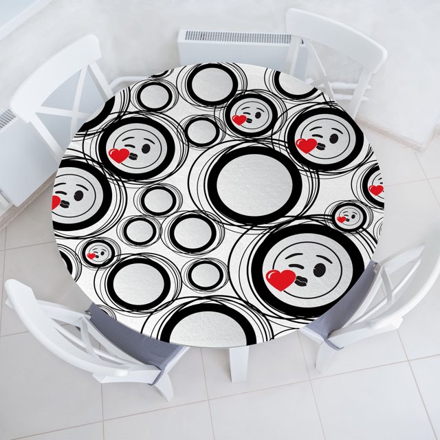 Ambesonne Love Emoji Fitted Round Tablecloth, Faces Hearts Circles Art ...
