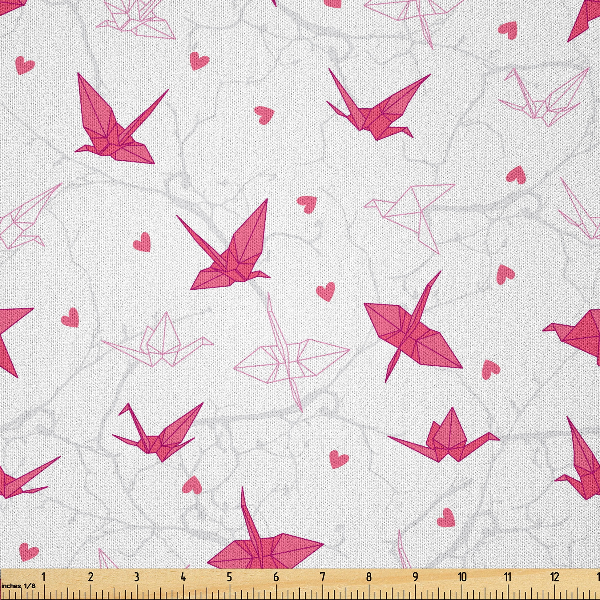 Ambesonne Love Fabric by the Yard Microfiber, Origami Cranes with ...