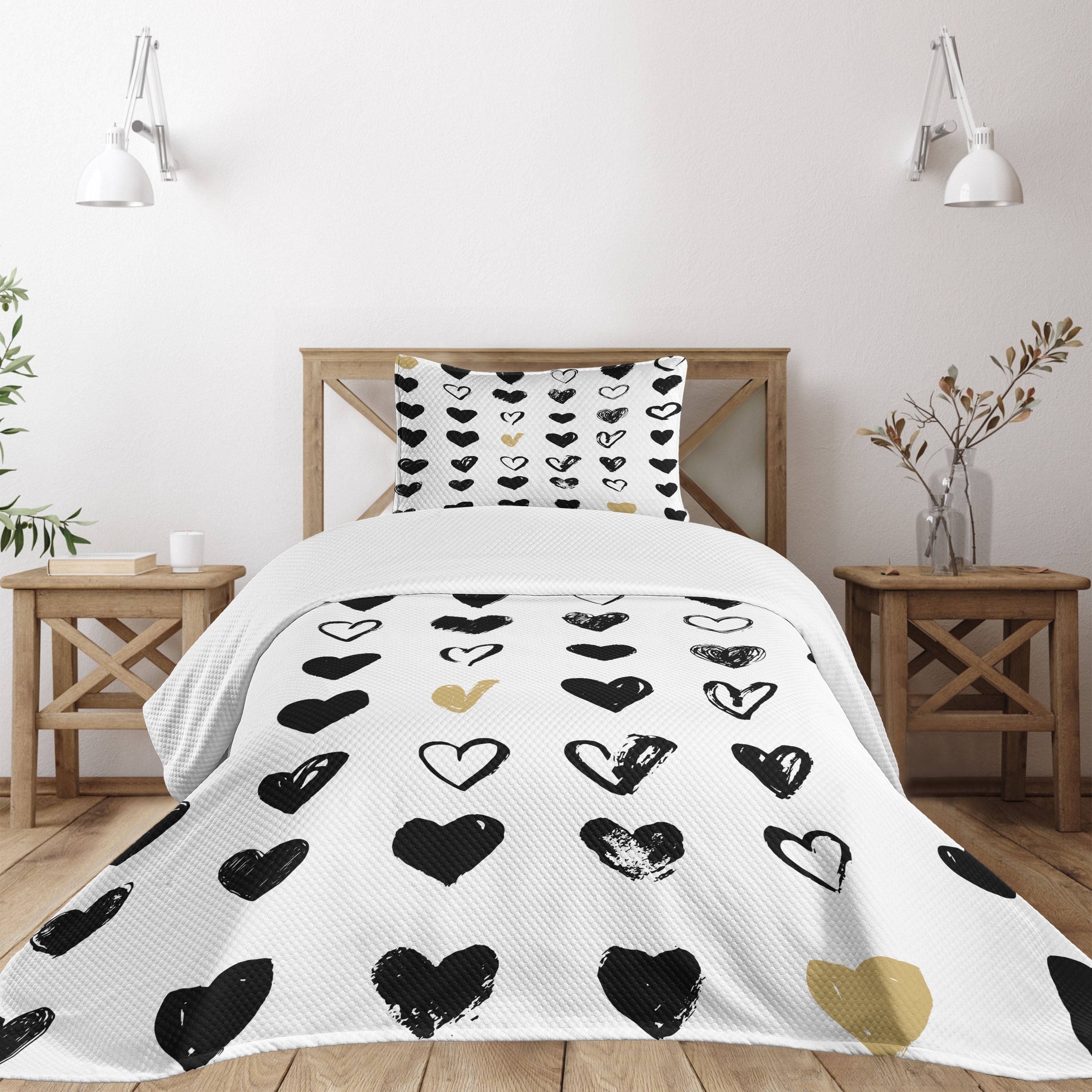 Ambesonne Love Quilted Bedspread Set 2 Pcs, Small Heart Hipster, Twin ...