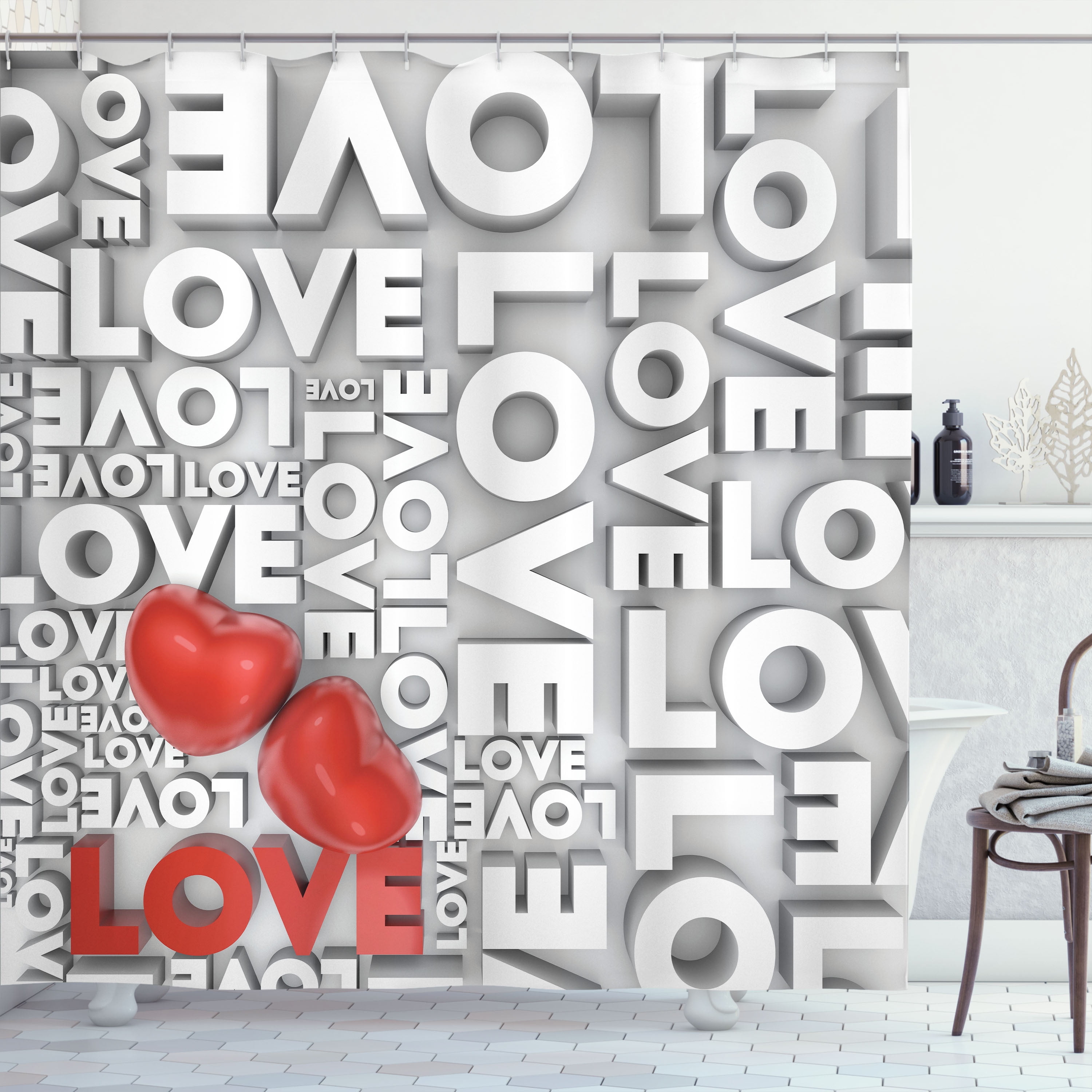 Ambesonne Love Shower Curtain Valentines Romance Art 69wx84l Grey