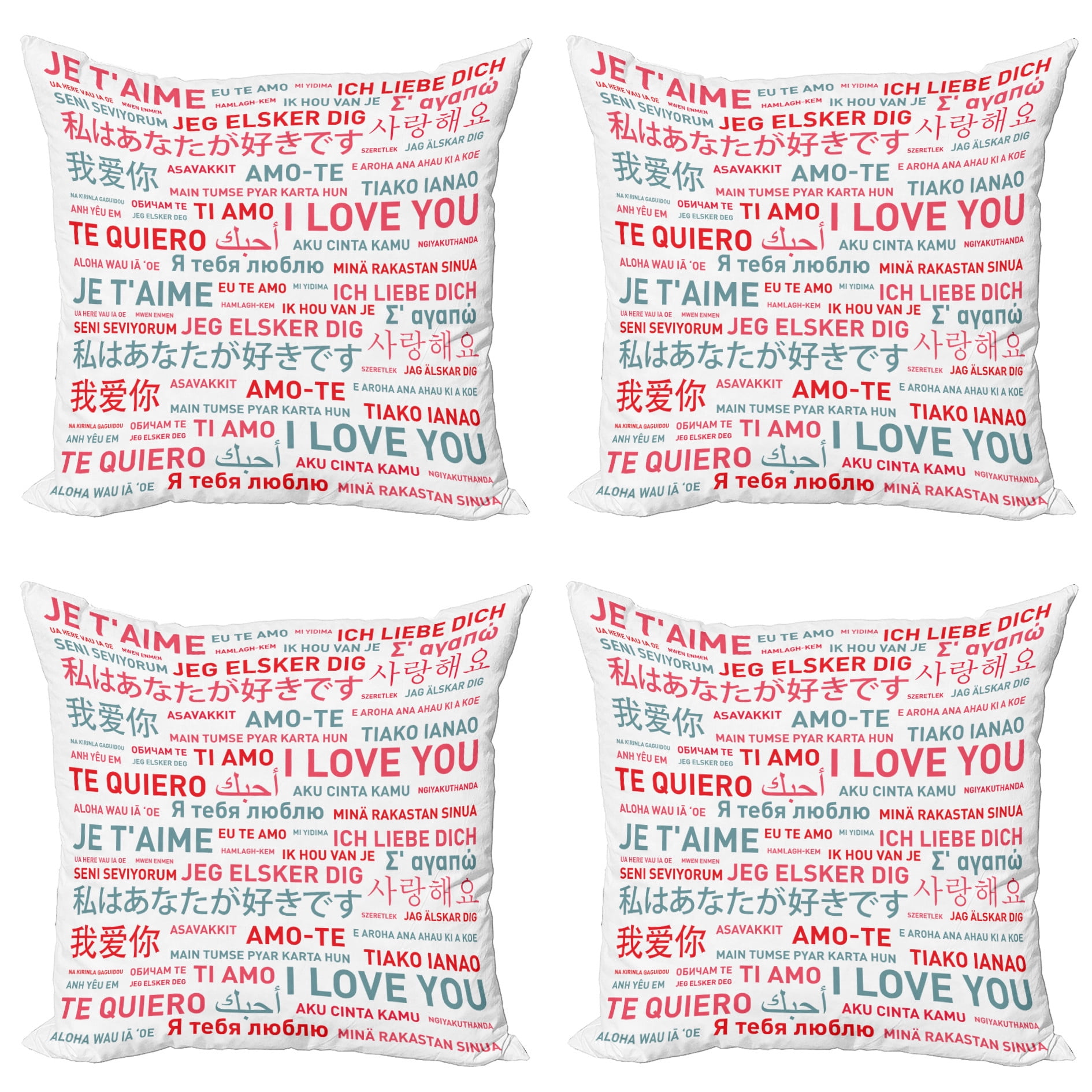 Ambesonne Love Throw Pillow Cover 4 Pack, Emotional Messages Art, 18 ...