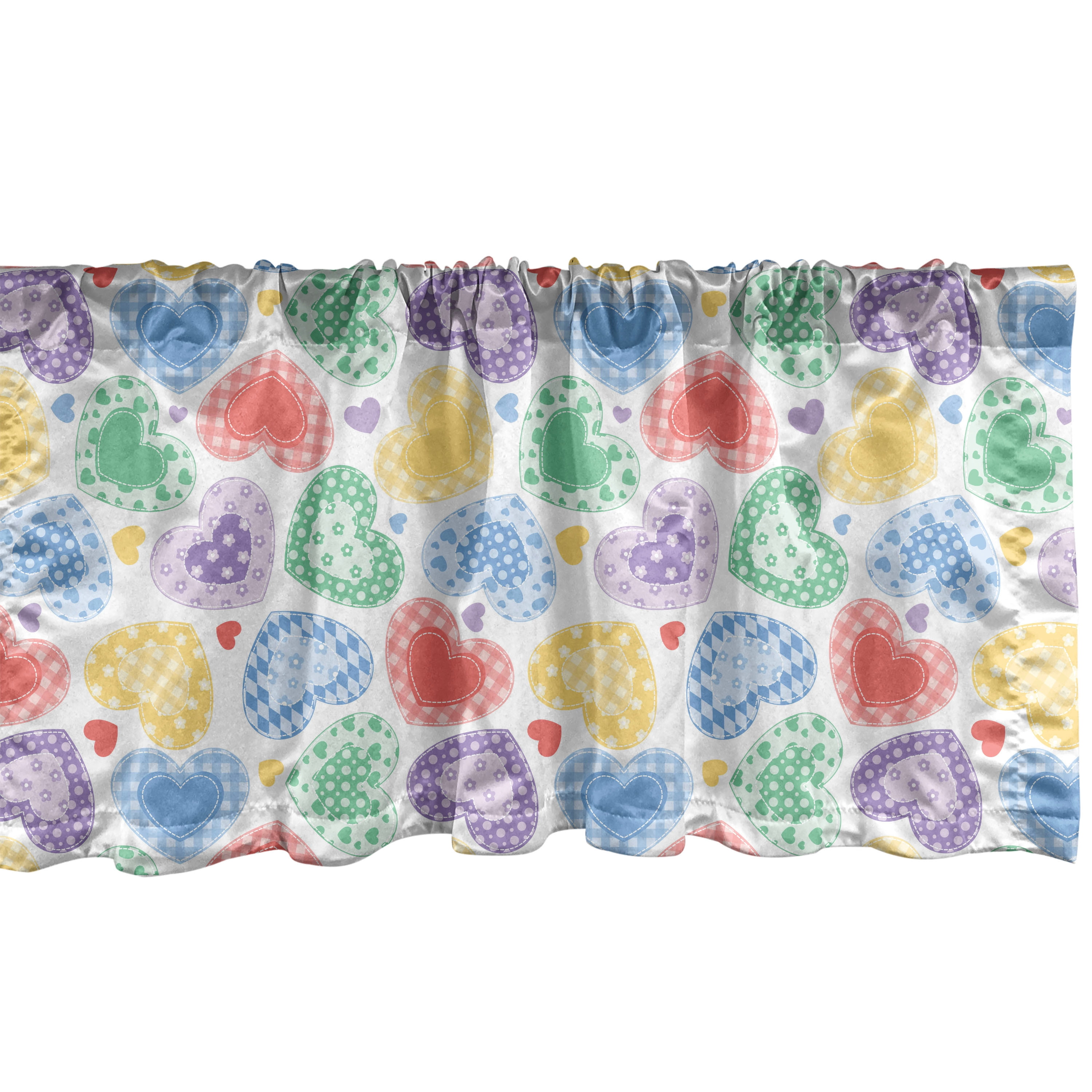 Ambesonne Love Window Valance, Patchwork Style Hearts, 54" X 12 ...