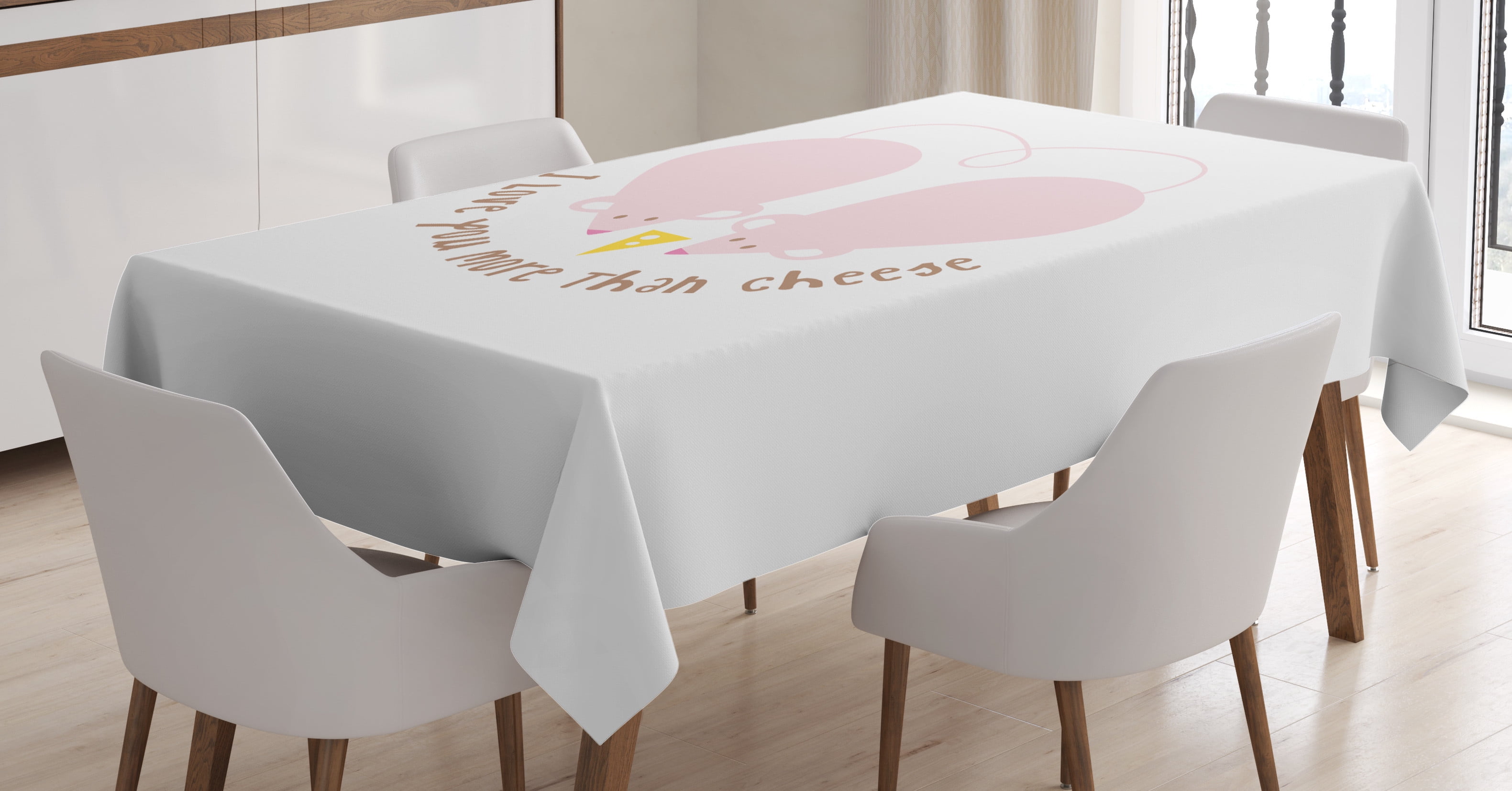 Ambesonne Love You More Tablecloth Rectangular Table Cover, Pink Rats ...