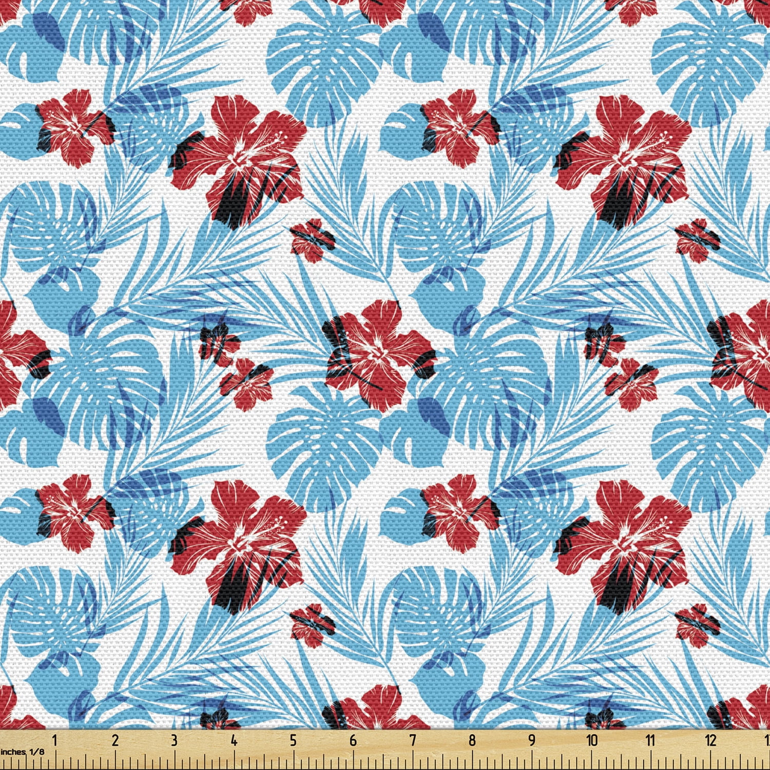 Ambesonne Luau Fabric by the Yard Upholstery, Island Vegetation Leaves ...