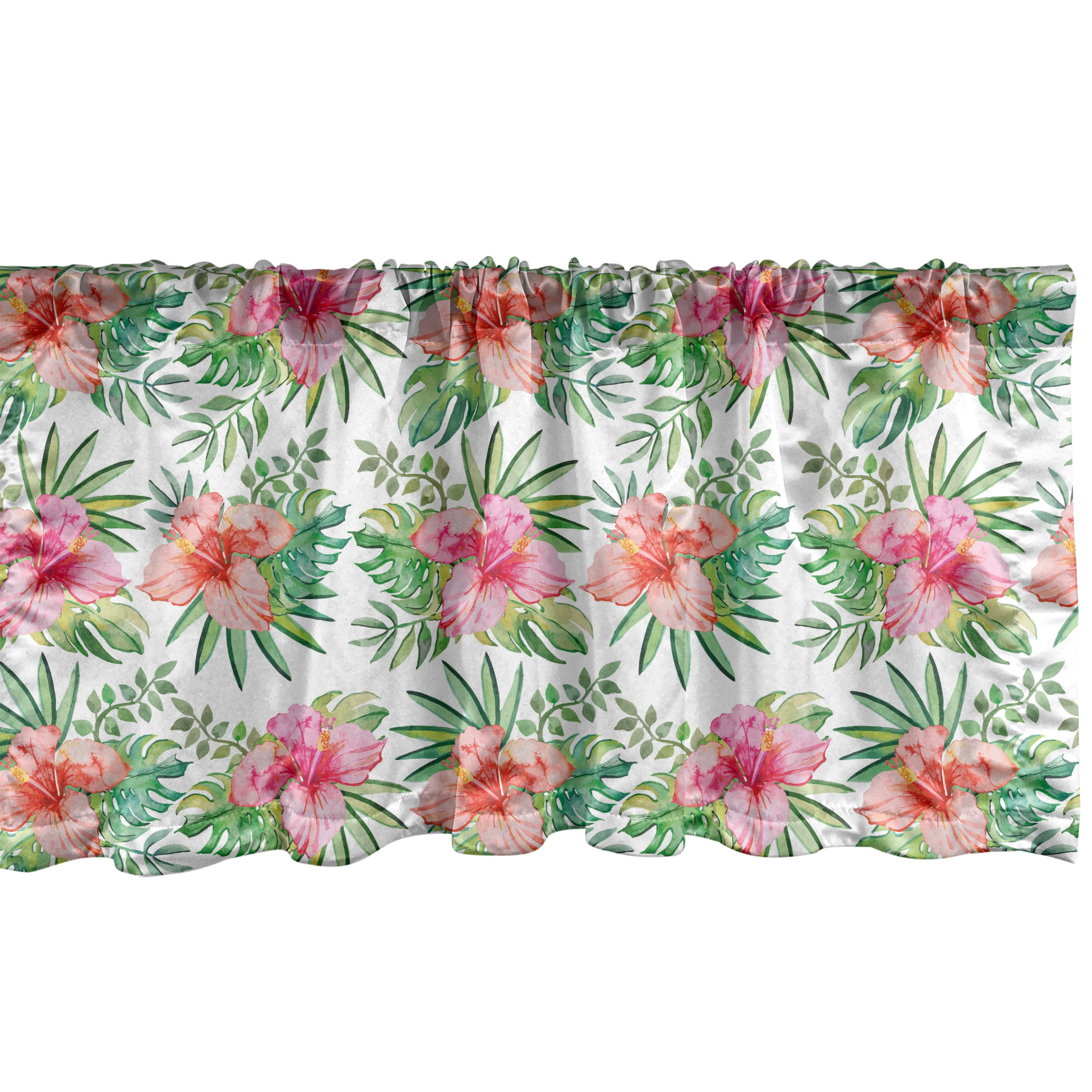 Ambesonne Luau Window Valance, Hibiscus Monstera Palm Leaves, 54" X 18 ...