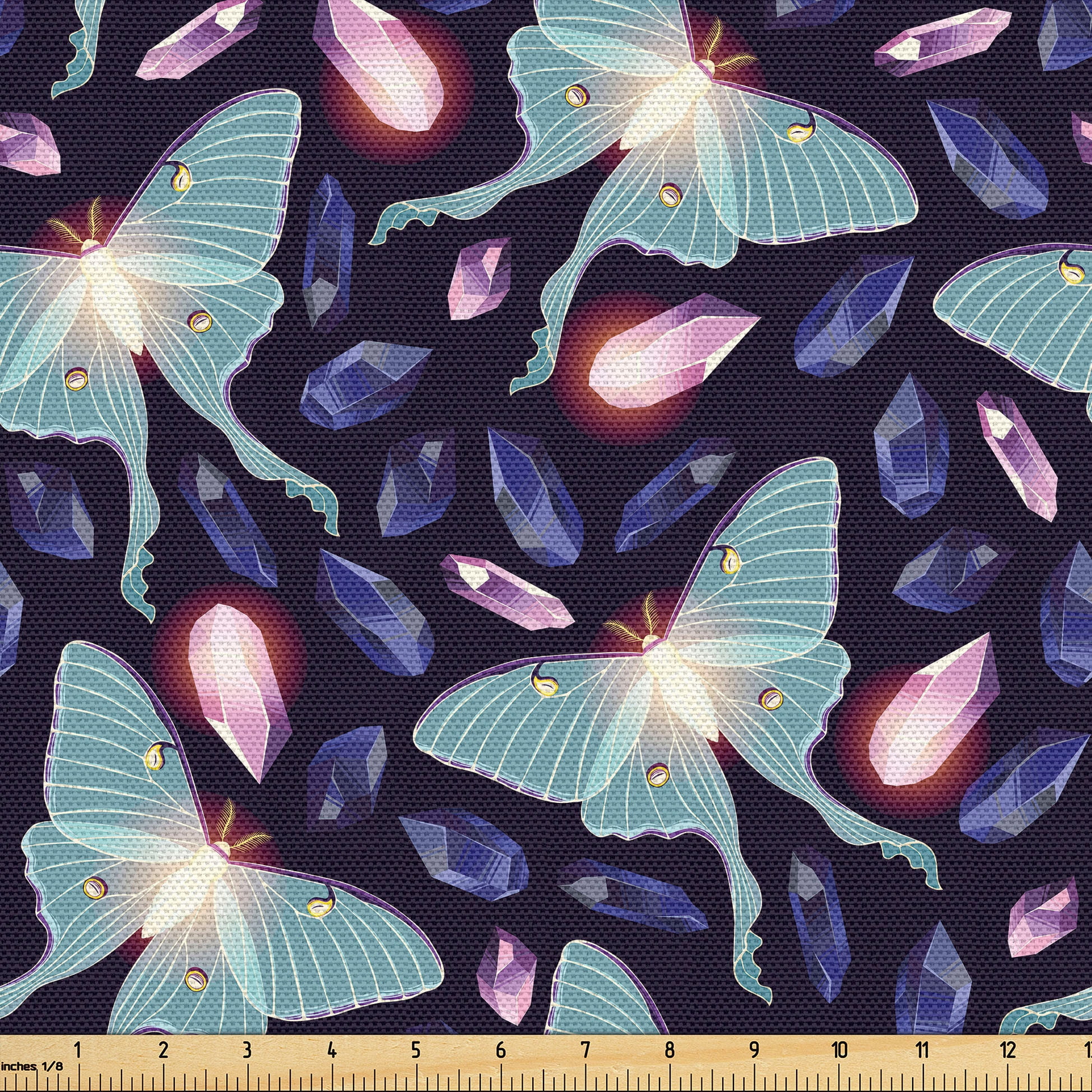 Ambesonne Lunar Moth Fabric by the Yard Upholstery, Motifs Dreamy Wings ...