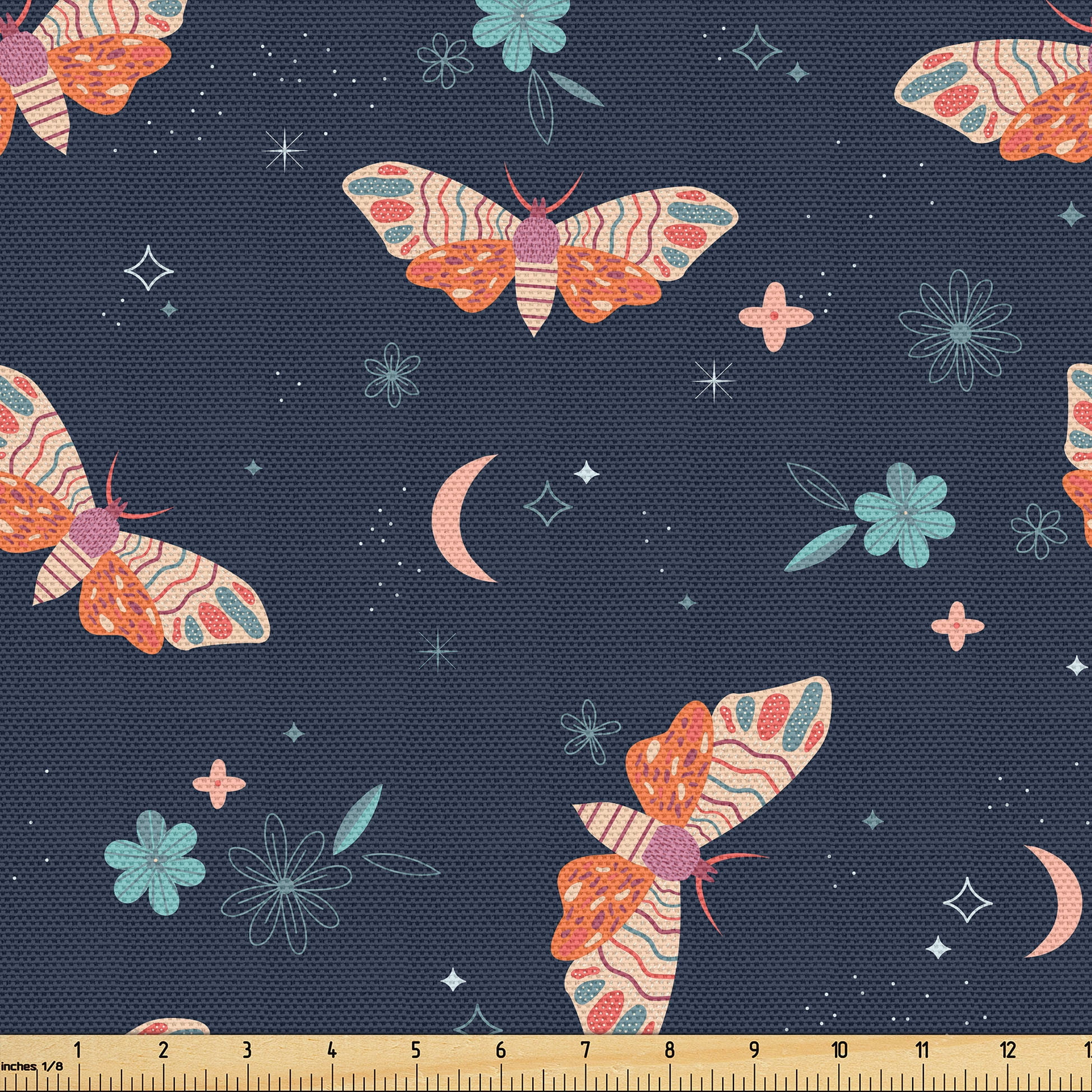 Ambesonne Lunar Moth Fabric by the Yard Upholstery, Starry Night Wings ...