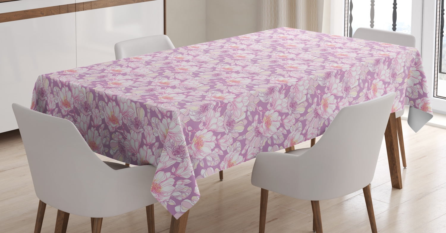 Ambesonne Magnolia Tablecloth Rectangular Table Cover, Pastel Flower ...