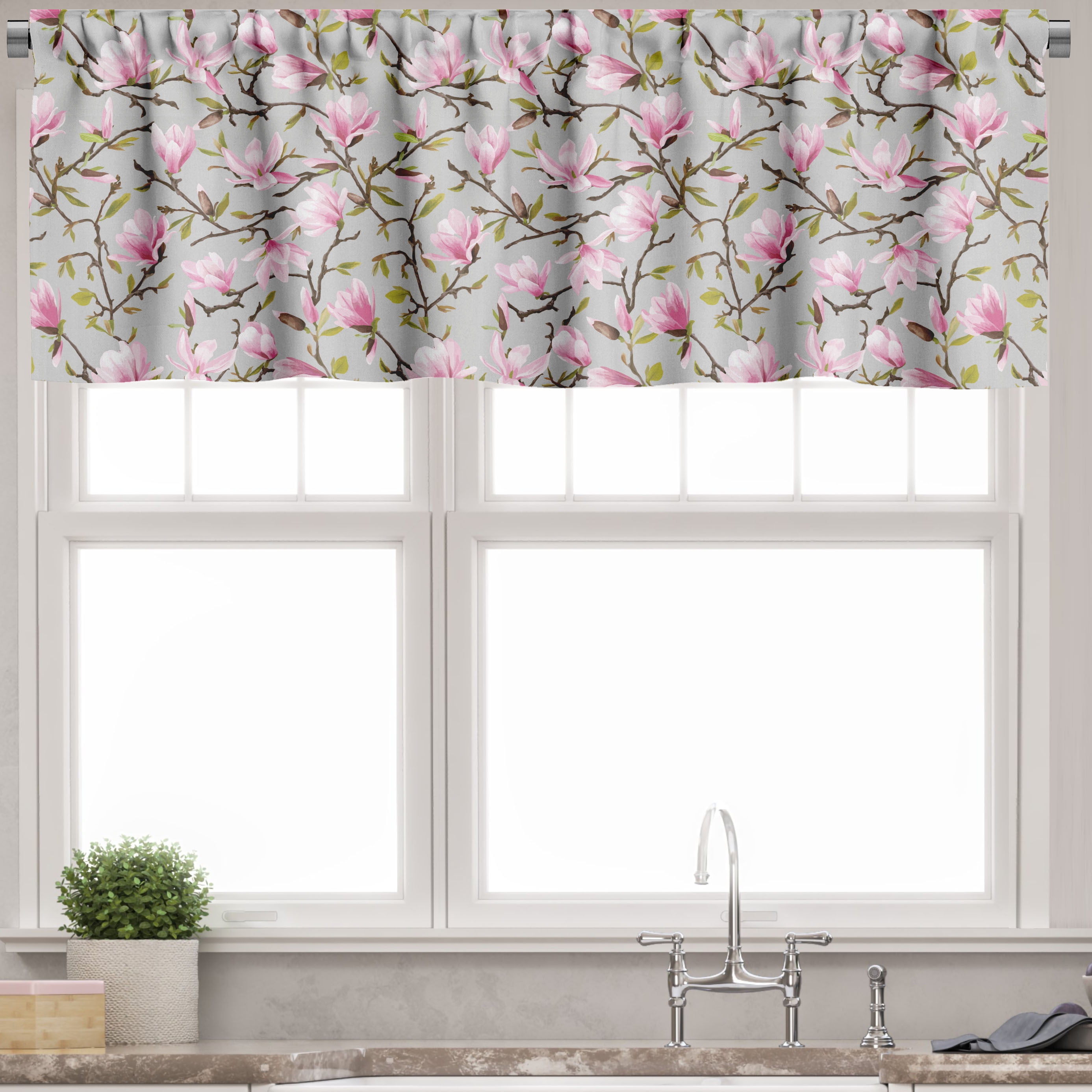 Ambesonne Magnolia Window Valance, Watercolor Magnolias, 54" X 12 ...