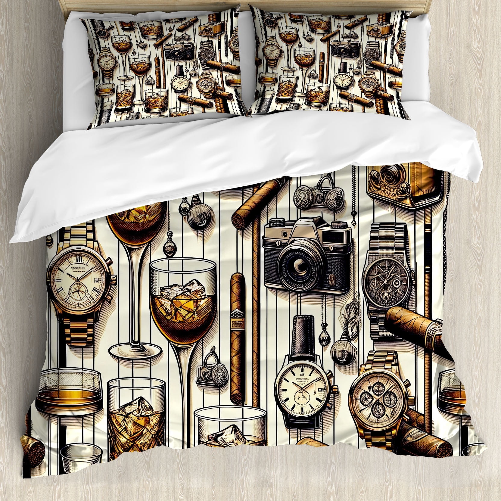 Ambesonne Man Cave Duvet Cover Set, Iced Whiskey Watches Cigar, Calking ...