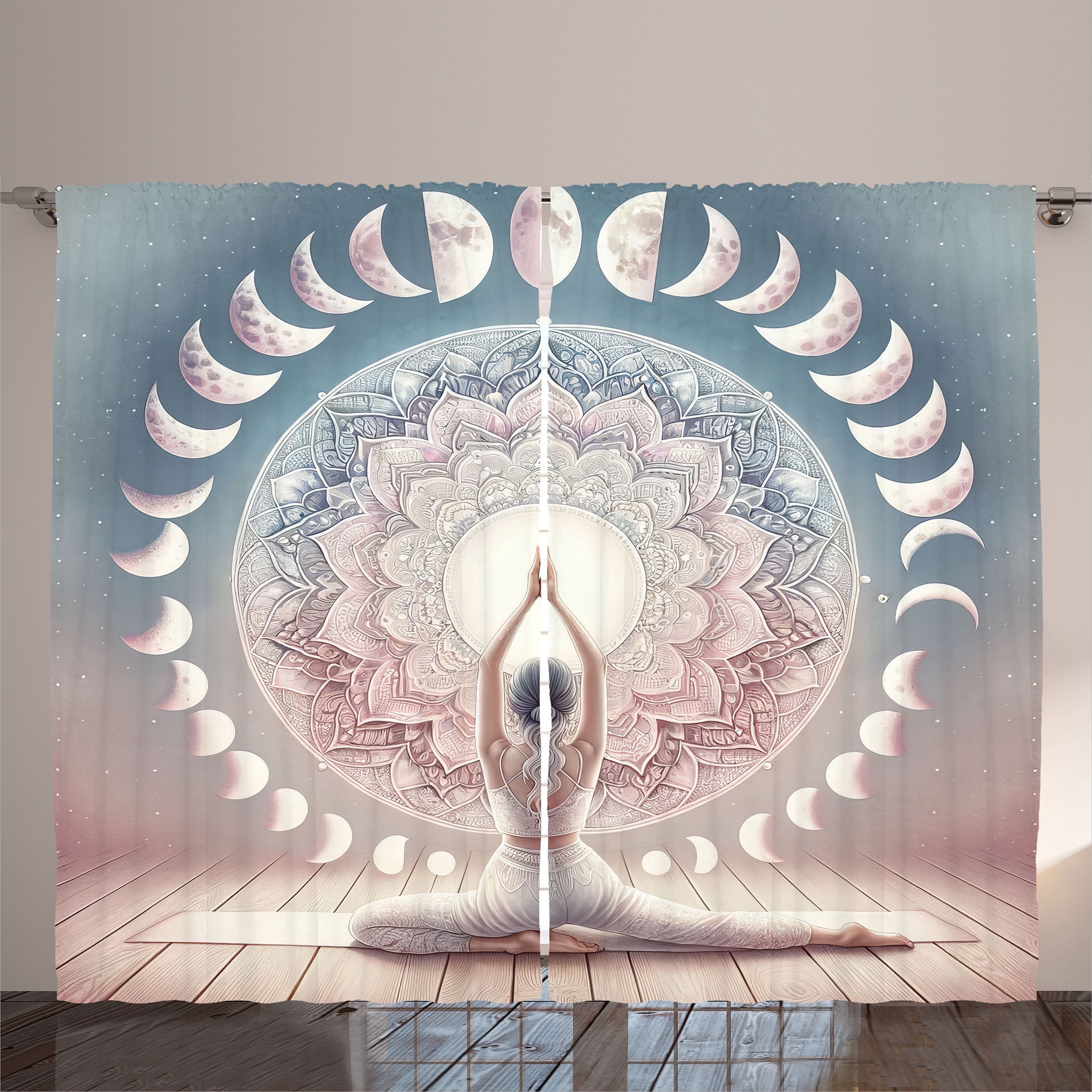 Ambesonne Mandala Curtains 2 Panel Set, Pastel Yoga Lady with Moon, 108 ...