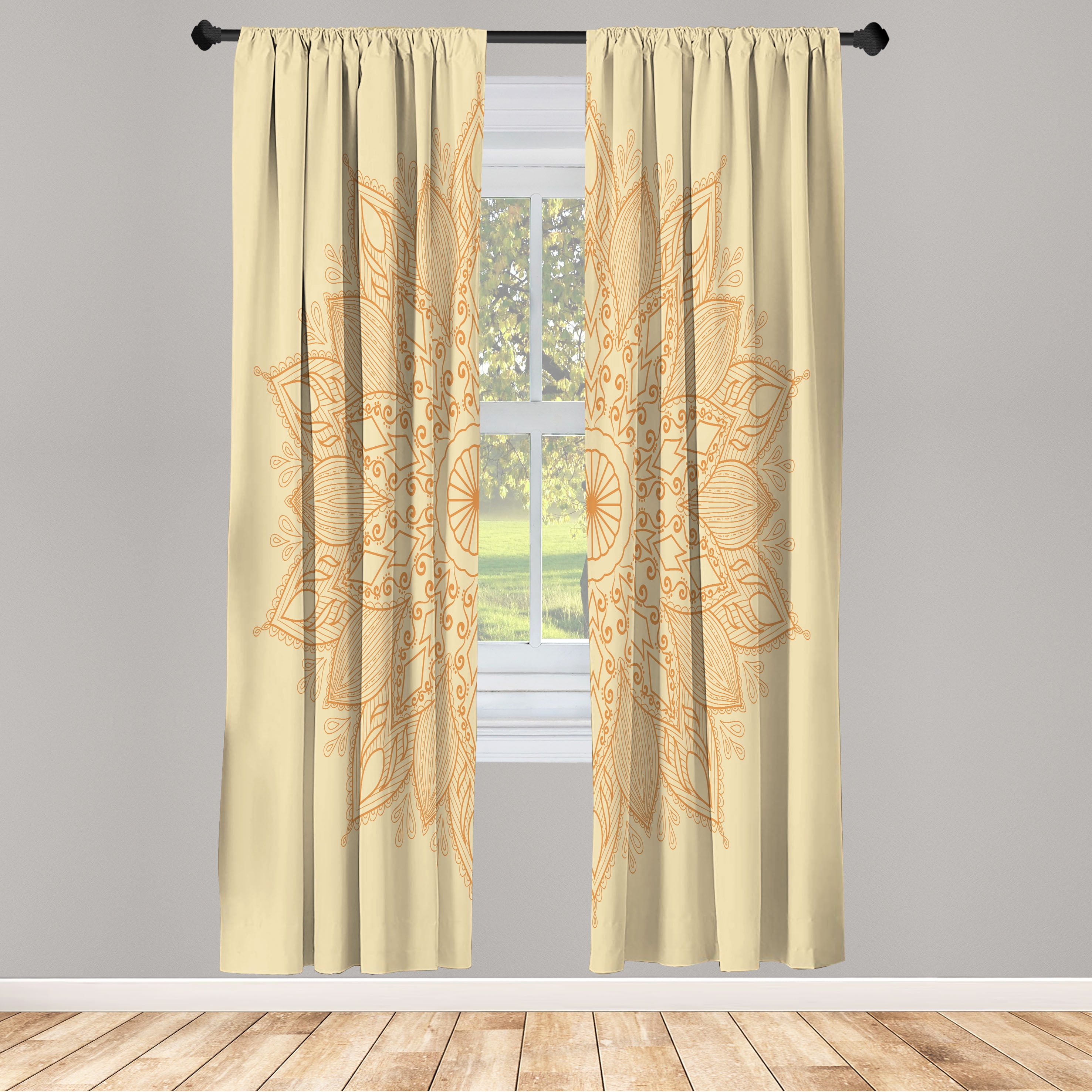 Ambesonne Mandala Curtains, Eastern Retro Lotus Motif, Pair of 28"x63 ...
