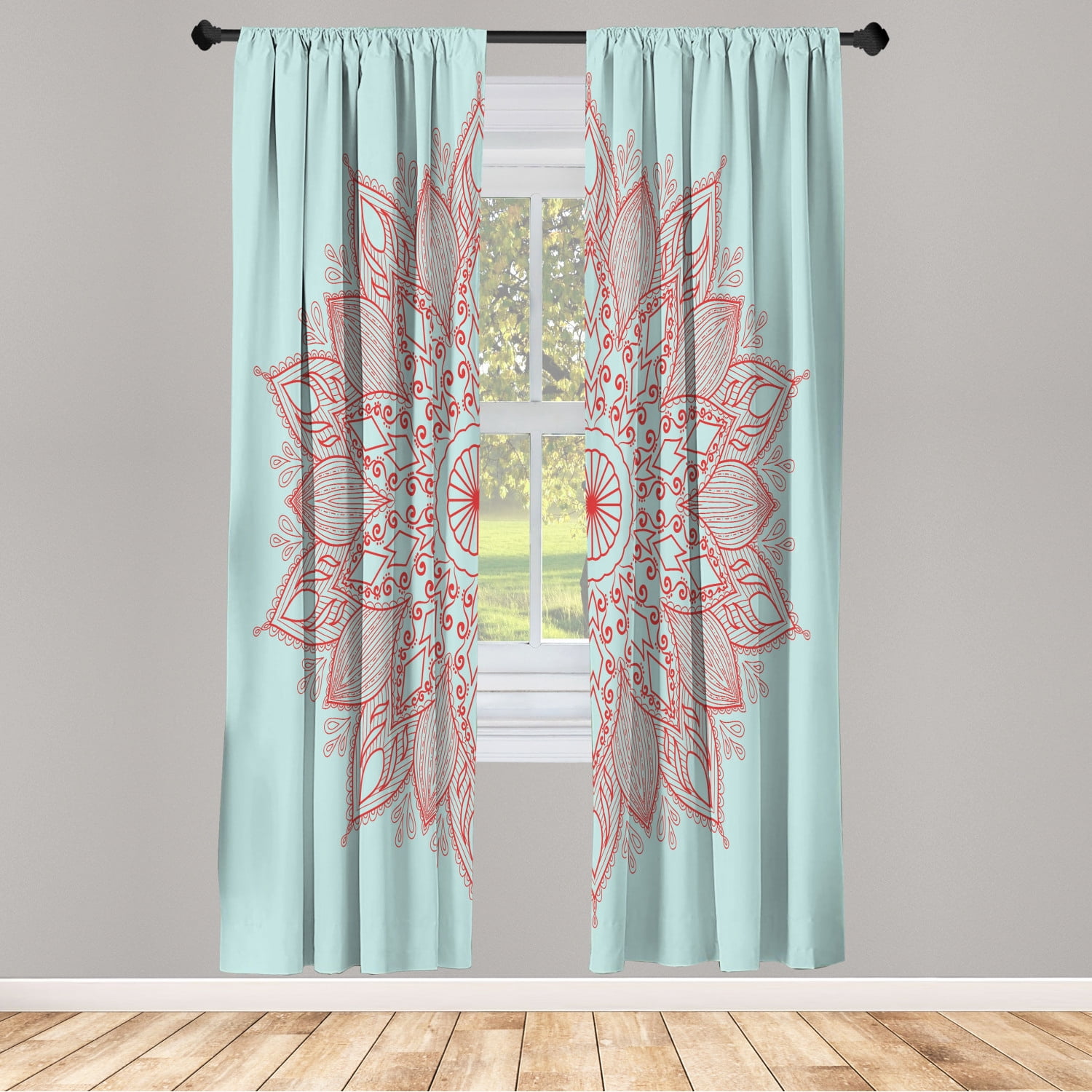 Ambesonne Mandala Curtains, Eastern Retro Lotus Motif, Pair of 28"x84 ...