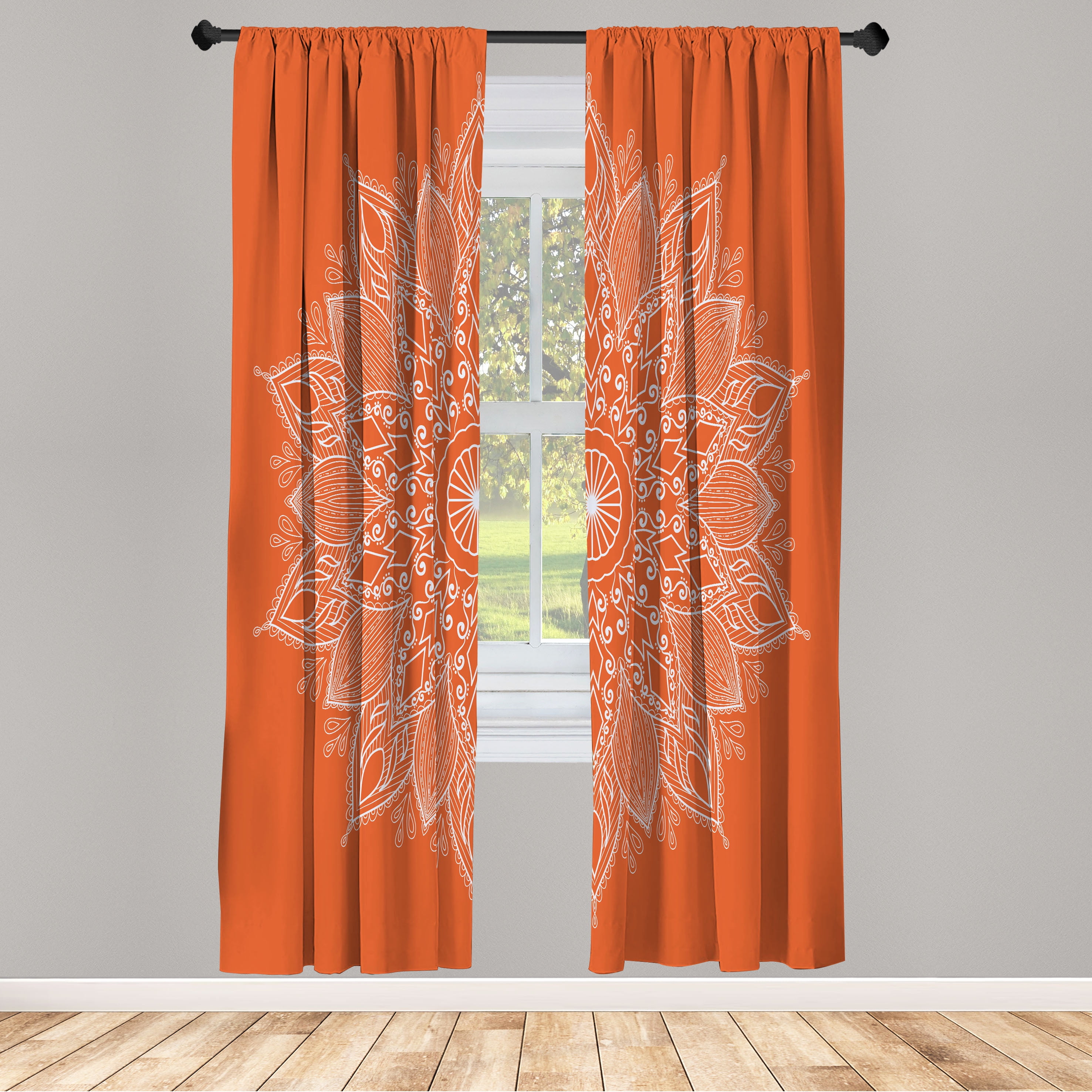 Ambesonne Mandala Curtains, Eastern Retro Lotus Motif, Pair of 28"x95 ...