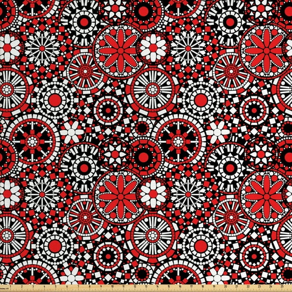 Ambesonne Mandala Fabric by the Yard Upholstery, Oriental Flower Mosaic ...